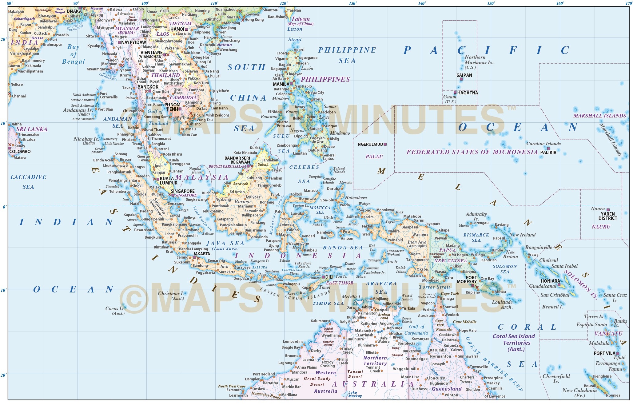 Vector Malaysia/Indonesia Political Map with country insets @10M scale ...