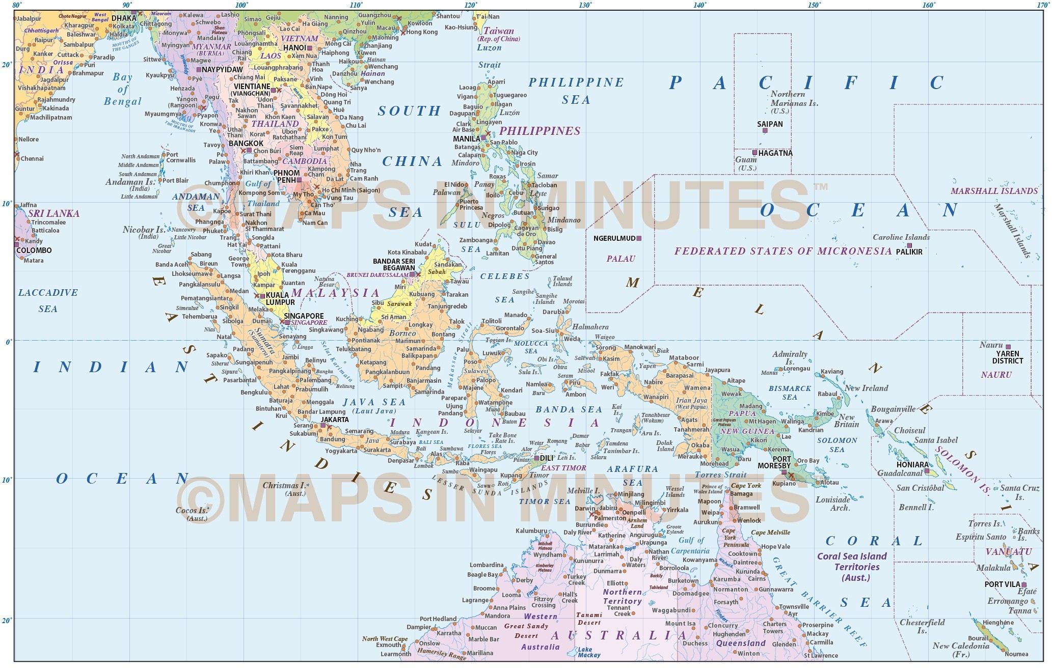 Vector Malaysia & Indonesia Map Political style with @10M scale in AI ...
