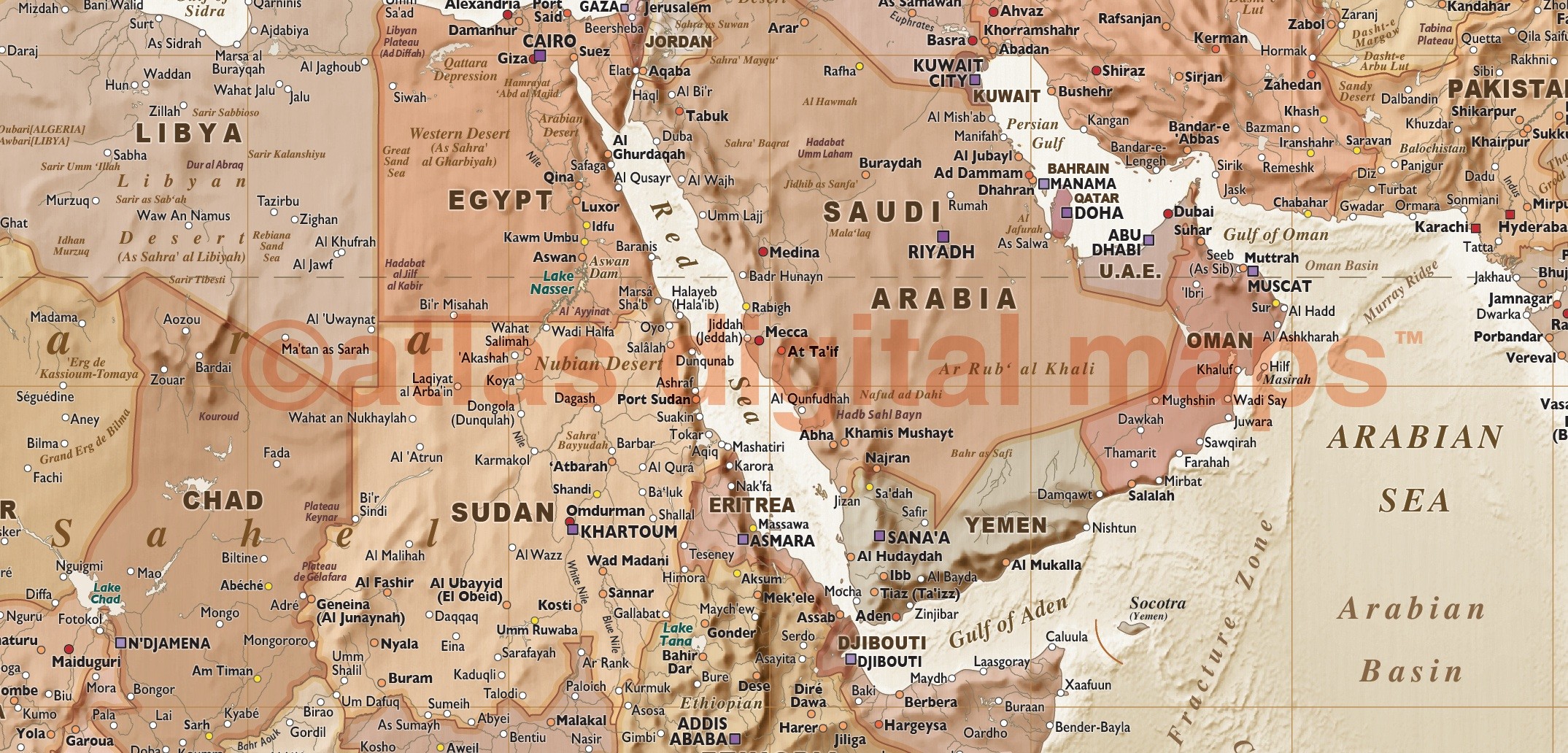 Framed Canvas World Wall Map Tan and Sand with Bold text, Large size 60 ...