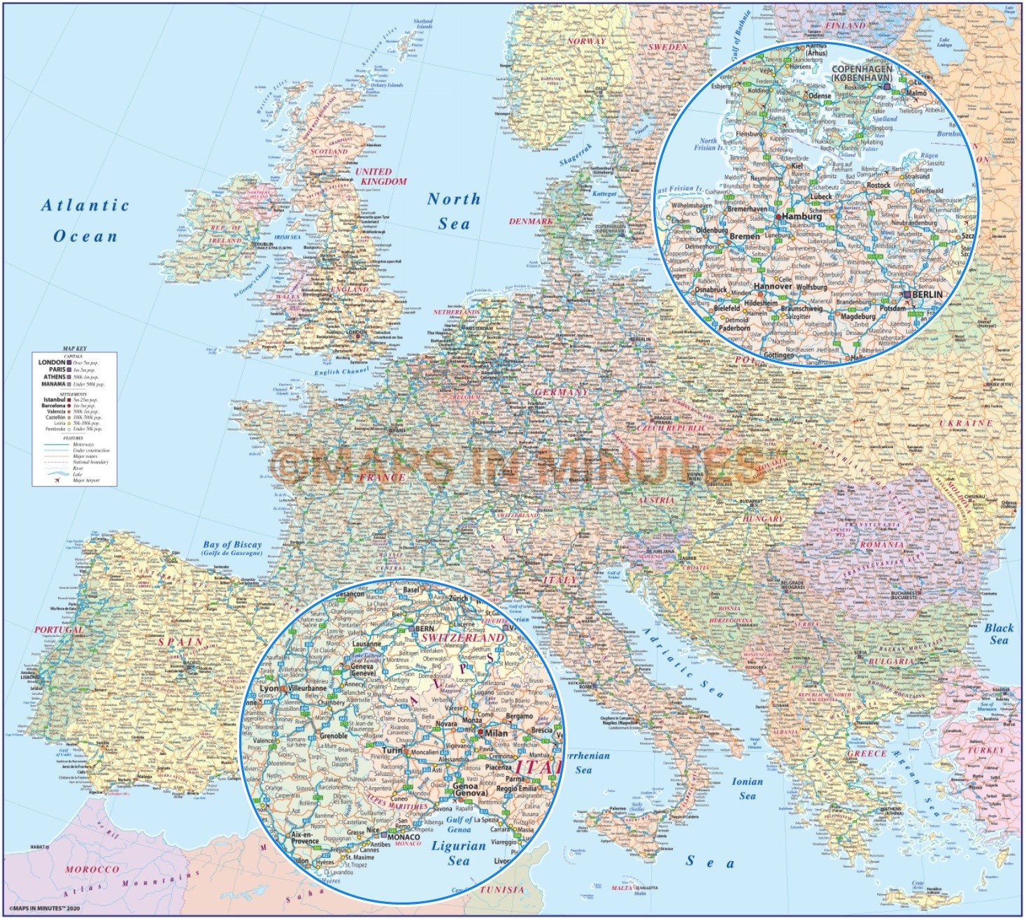 High detail Central Europe Political Country vector map with roads ...
