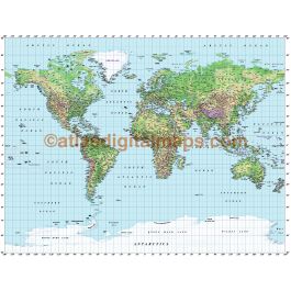 Buy Gall World Political Vector plus Relief Map Regular colouring Online