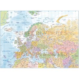 Buy Europe Political Map with hi-res ocean floor contours Online