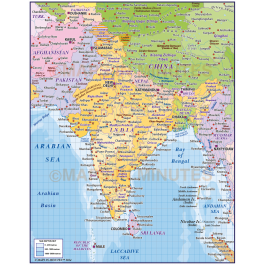 Buy India States level Political Map plus Sea contours @1:10m scale Online