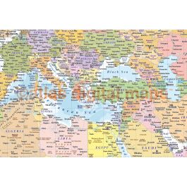 Buy Stretched CANVAS World Map Political & Ocean contours - Large Size ...