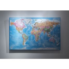 Buy Stretched CANVAS World Map Political Relief with Bold fonts - Large ...