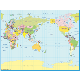 Buy Digital Political World Map, Gall Projection Asia centric, small ...