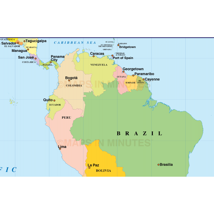 Central And South America Map With Capitals