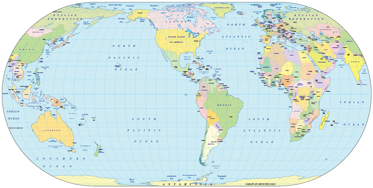 Vector World Political Map In The Eckert Iv Projection Us Centric In Illustrator Cs And Pdf