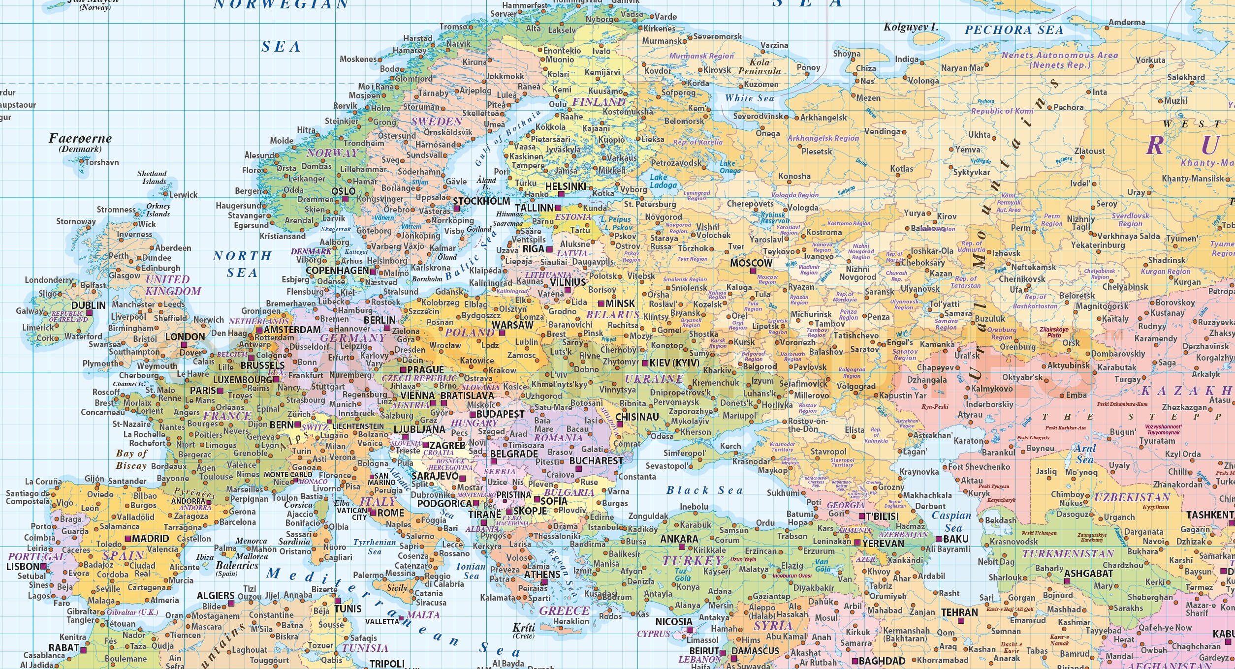 Digital Vector World Map Equirectangular Projection World Vector Map Uk Centric 10m Scale In