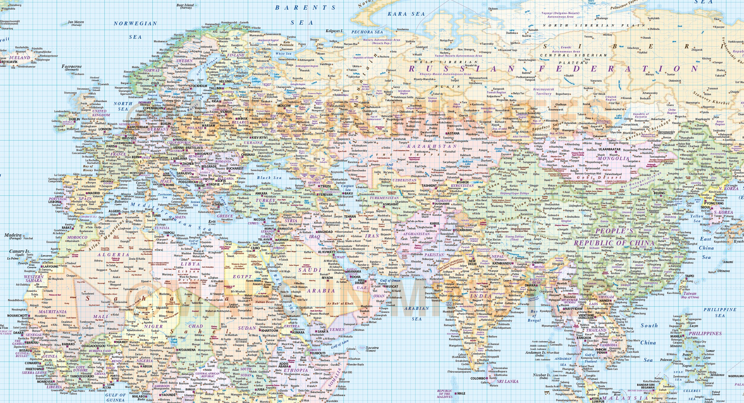 Digital vector World map, Equirectangular Projection World vector map ...