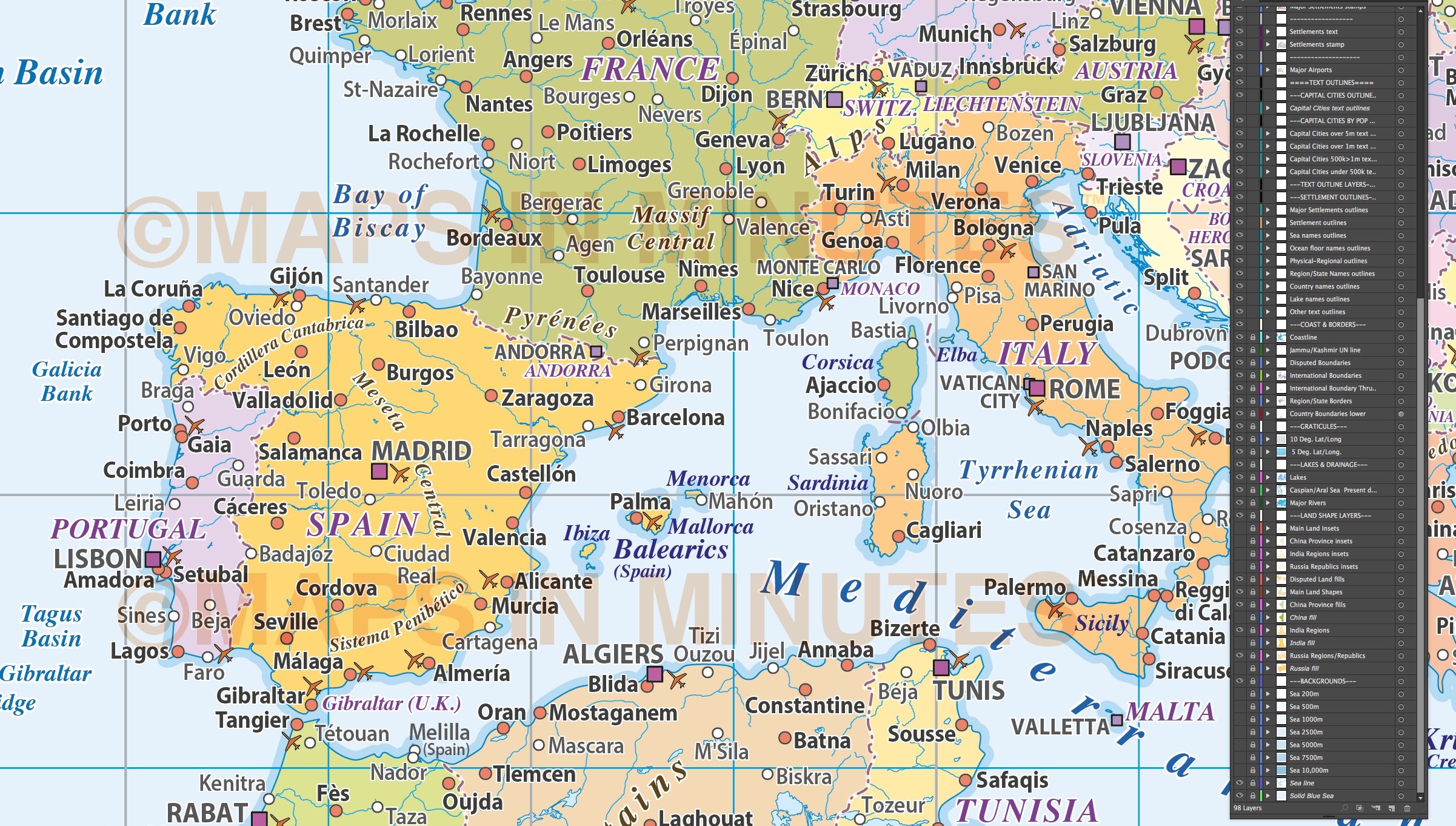 Digital vector Europe Political Map with insets and ocean floor ...