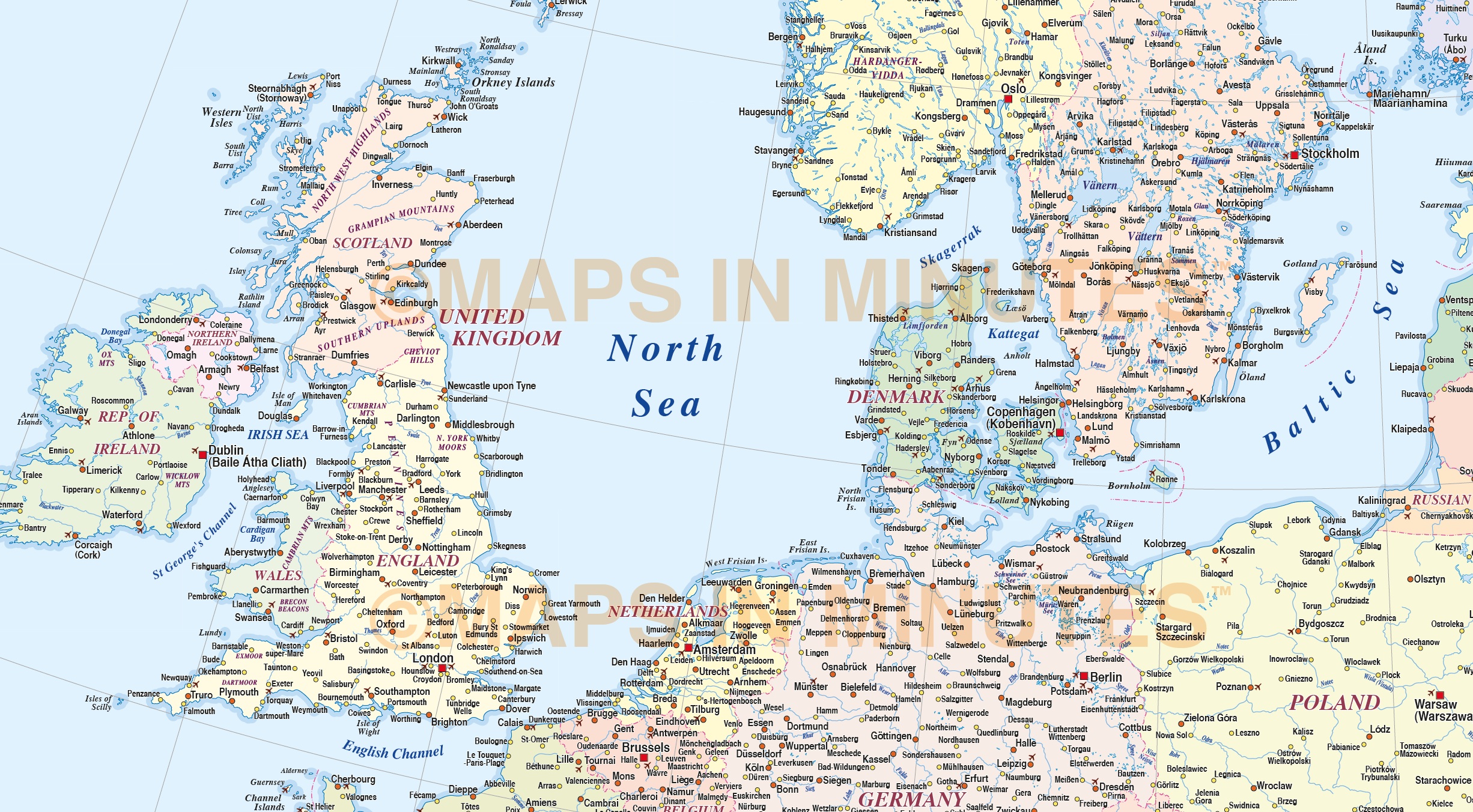 Vector Europe map, Political Illustrator and PDF formats @4,000,000 scale