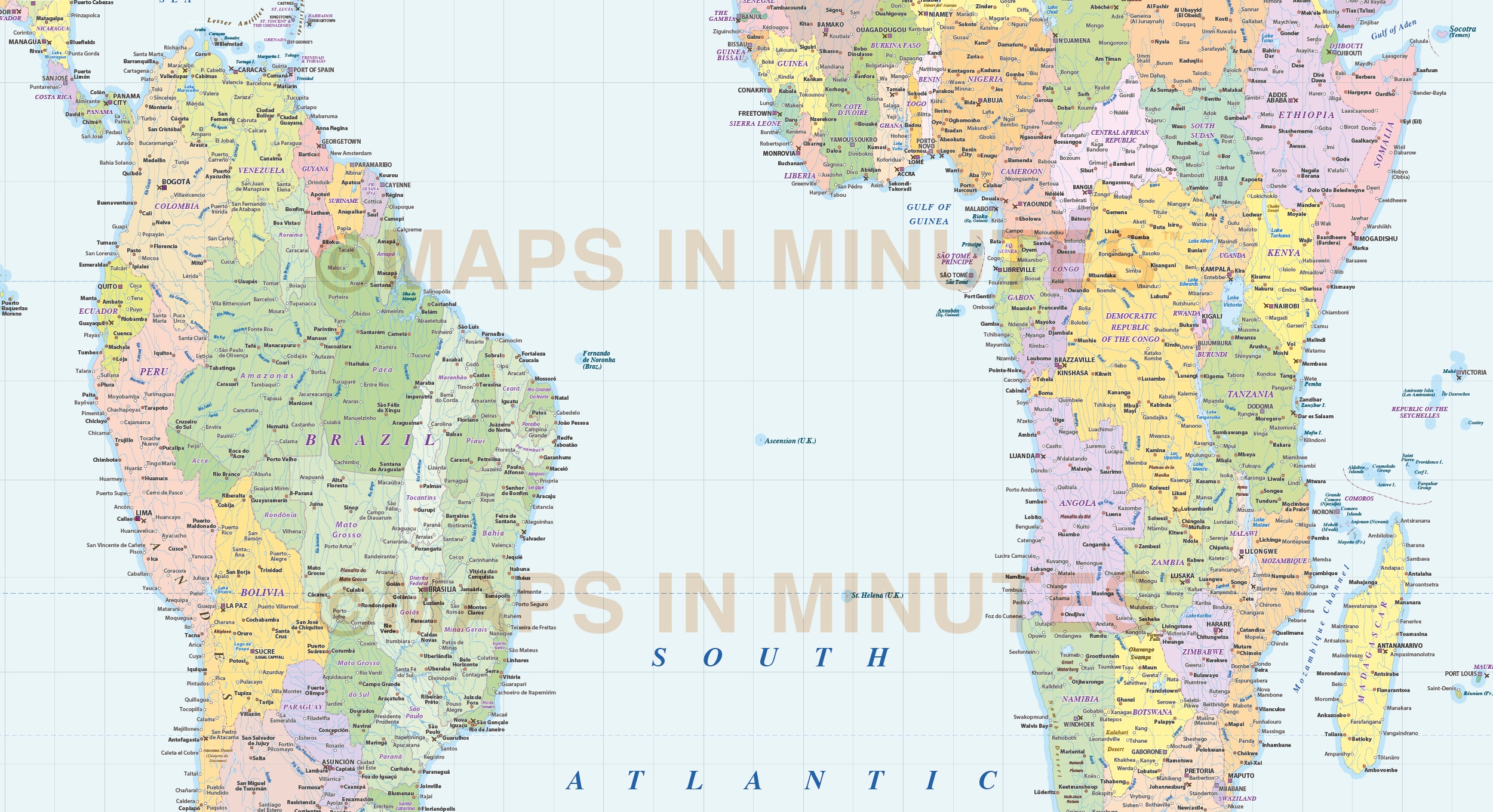 Digital vector World map, Gall Orthographic Projection Political World map (UK centric) @10M ...