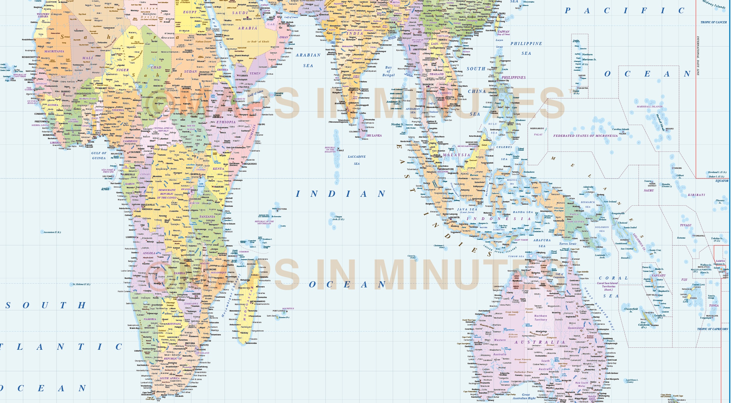 Digital Vector World Map Gall Orthographic Projection Political World Map Uk Centric 10m