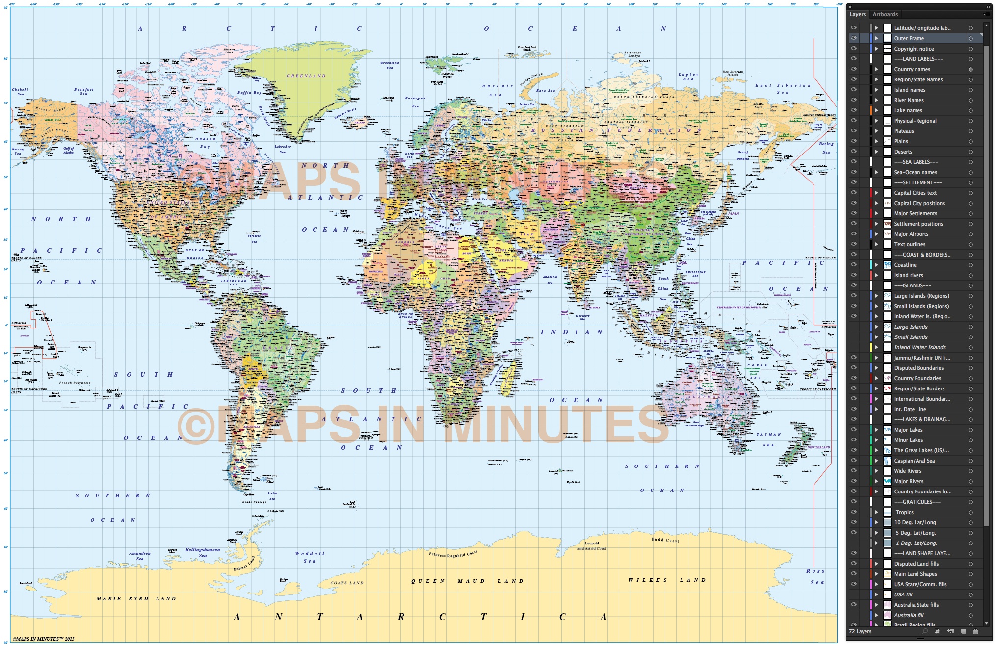 World vector maps in Illustrator AI format, Large, detailed plus Basic 8 Region Map Set, Gall ...