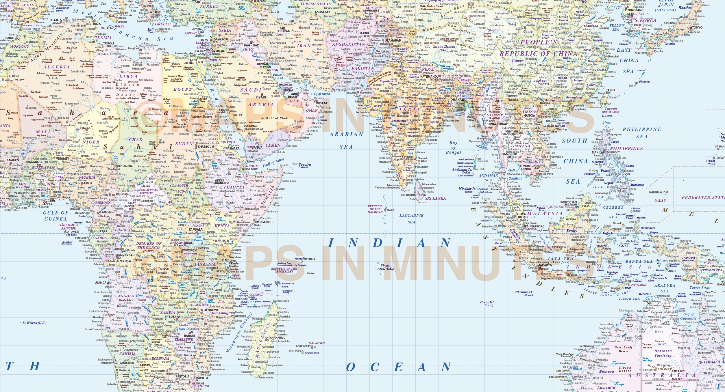 Vector World map, America centric Political Gall Projection with insets ...