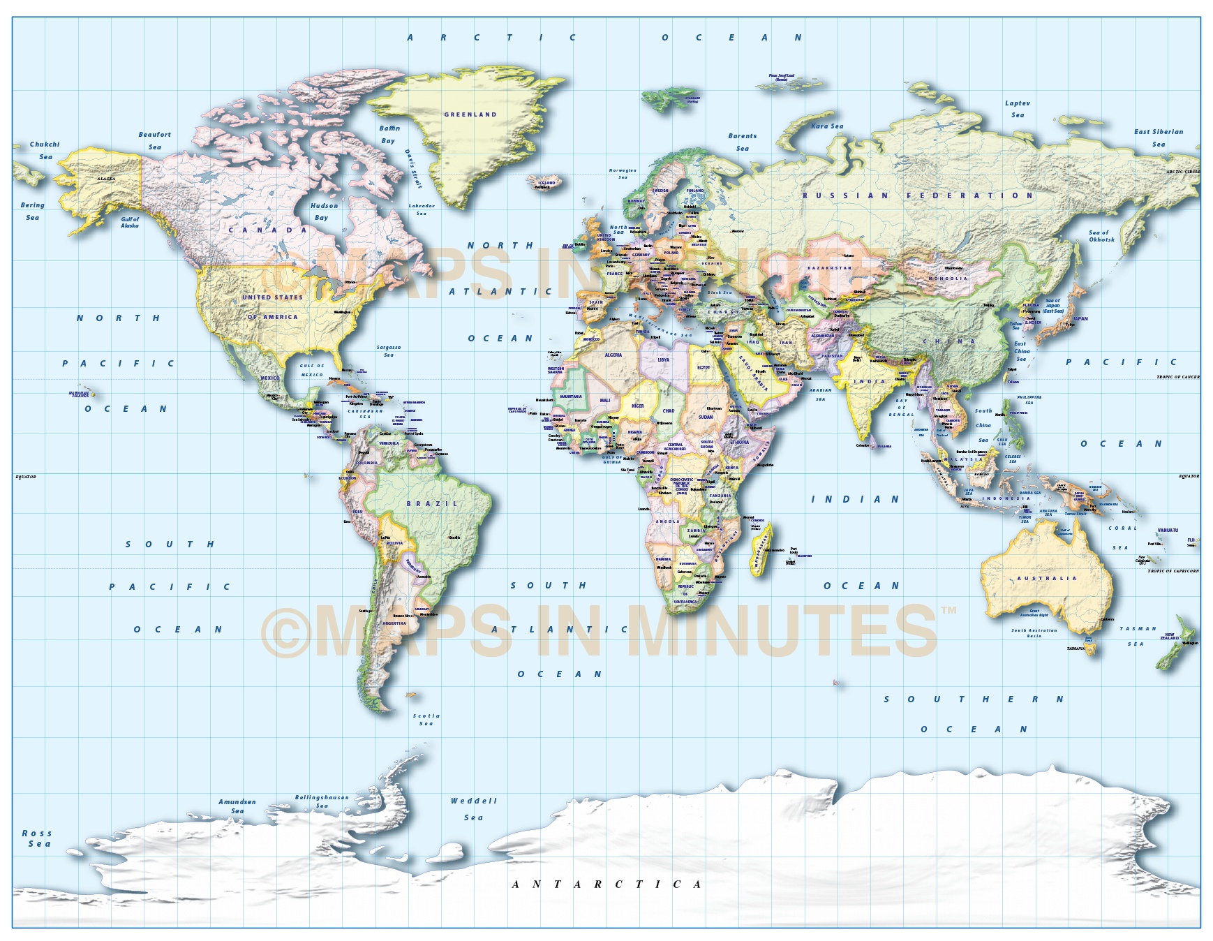 Digital vector map, Gall Projection Political World with insets, hill ...