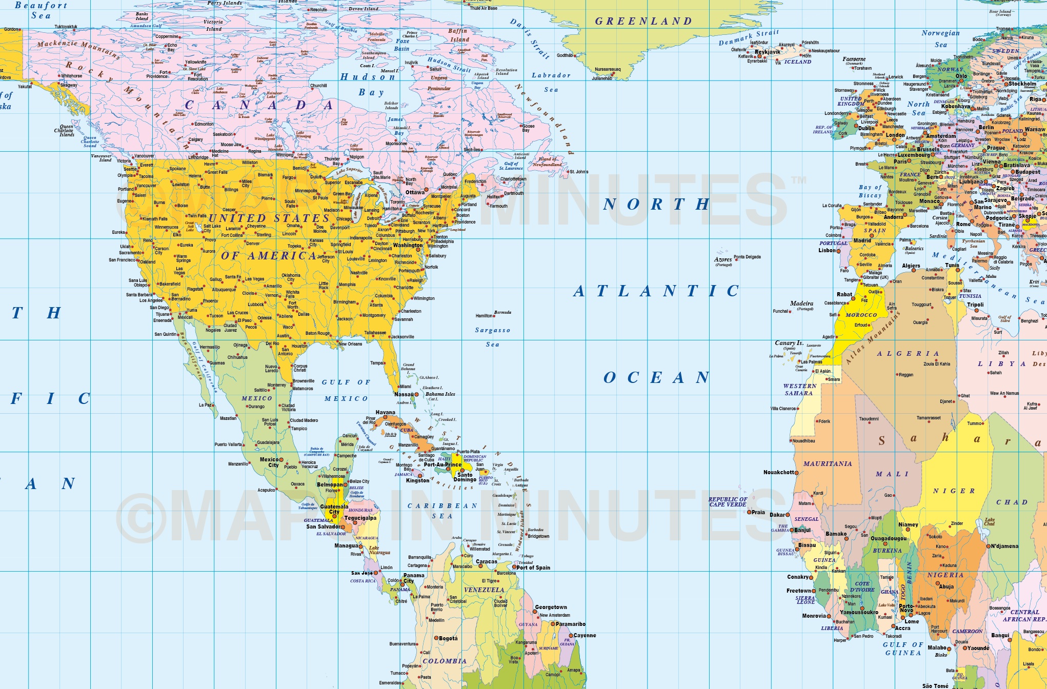 Medium Scale Digital Vector World Map In Gall Orthographic Projection Illustrator Cs