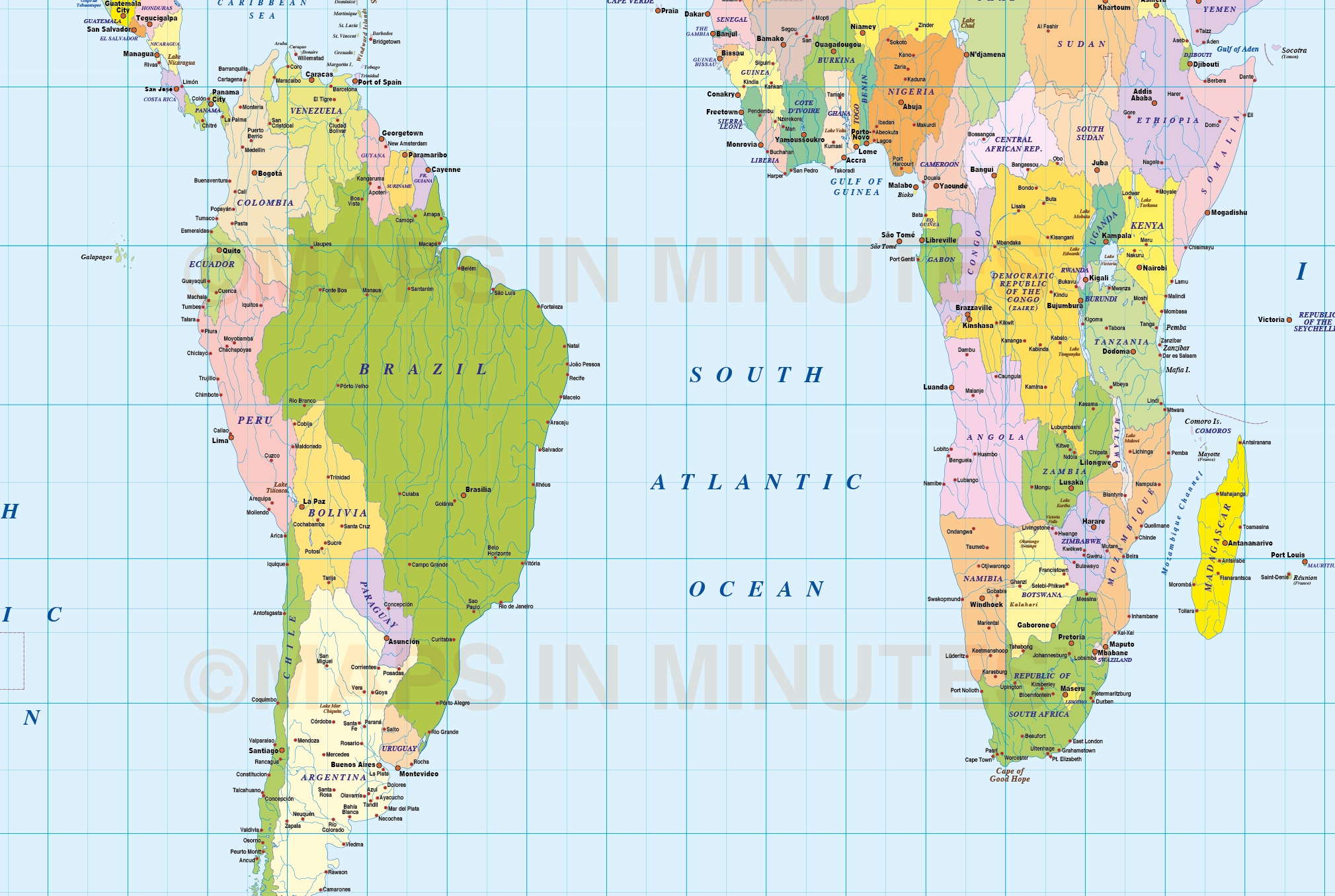 medium scale digital vector world map in gall orthographic projection, illustrator cs.