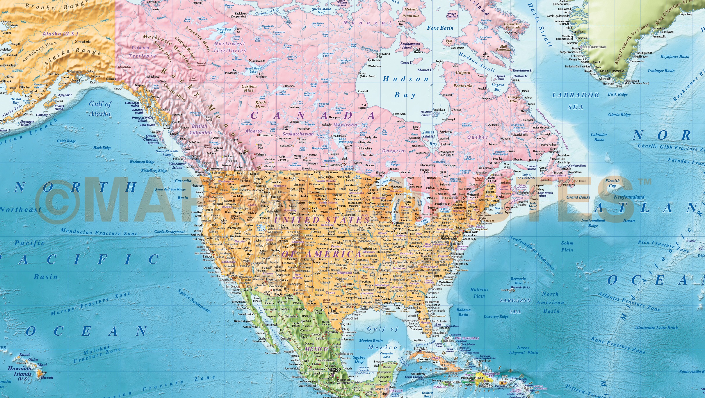 Political with Relief World Wall Map Vinyl 60" x 38"