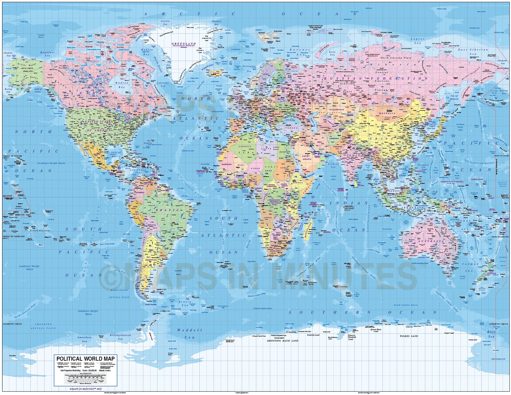 whole world map - gall projection plus sea contours (uk centered) @ 10m ...
