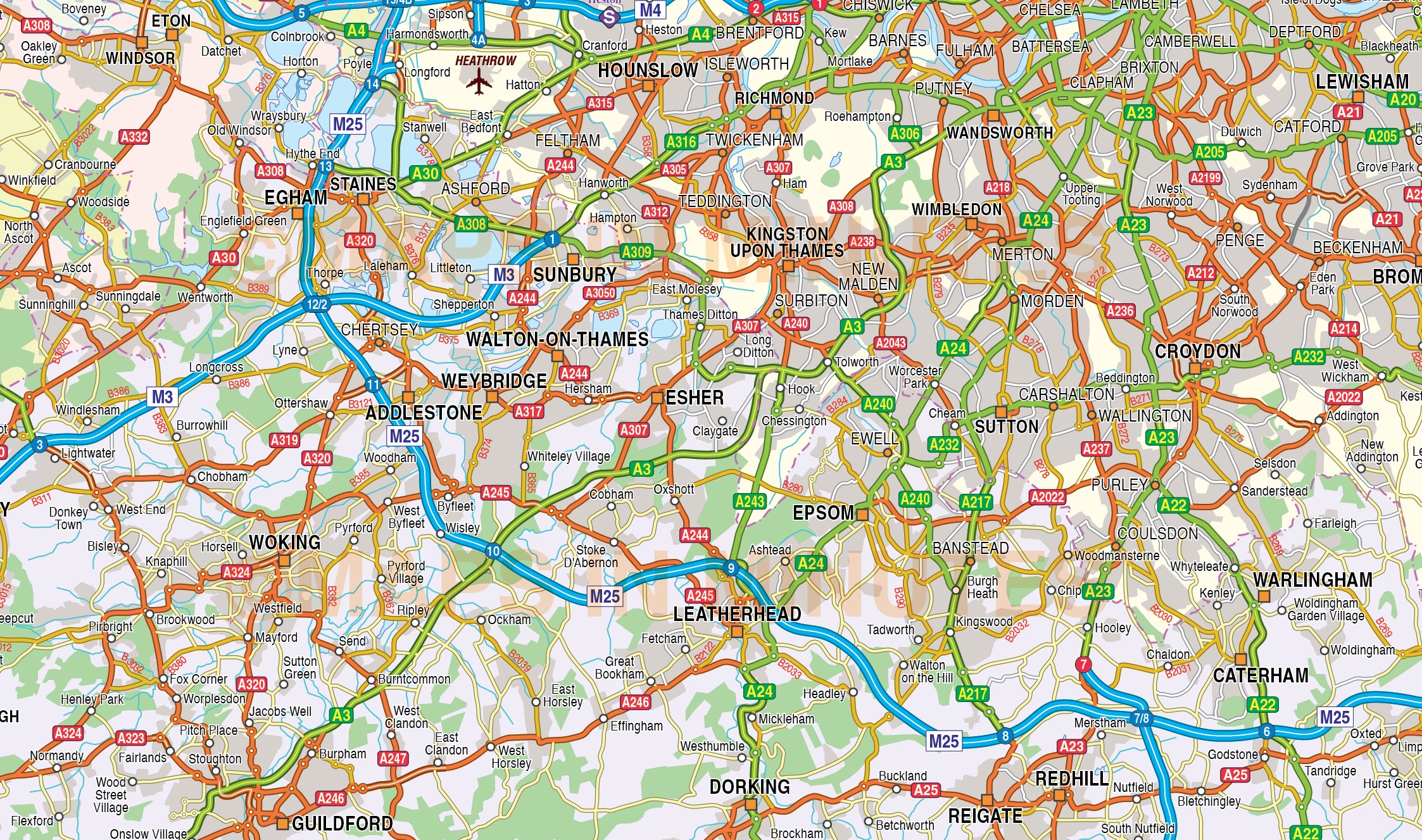Digital vector map of Greater London-M25 with roads @250k scale in ...