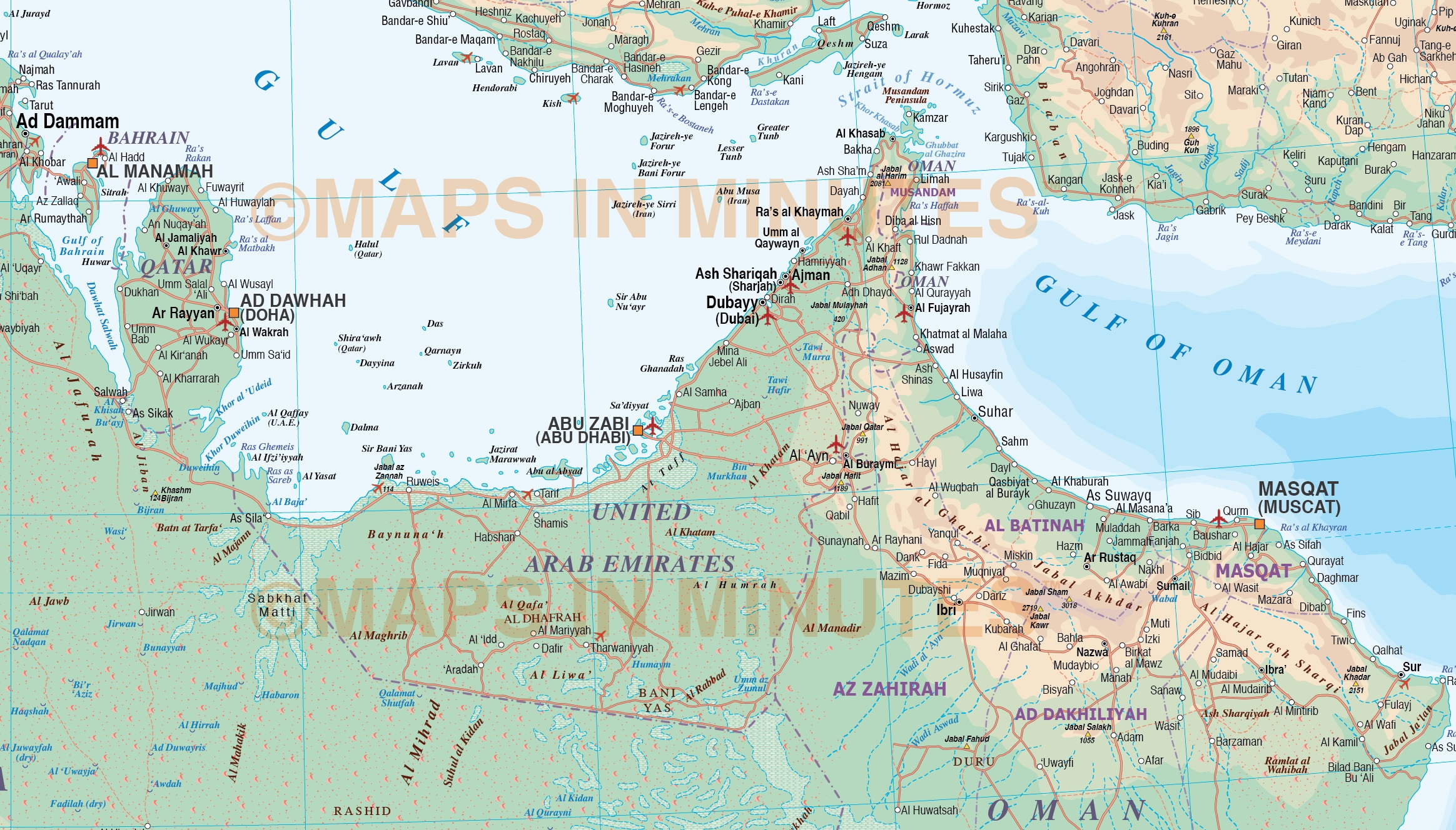 Digital vector Deluxe Gulf region Country Political map including Roads ...