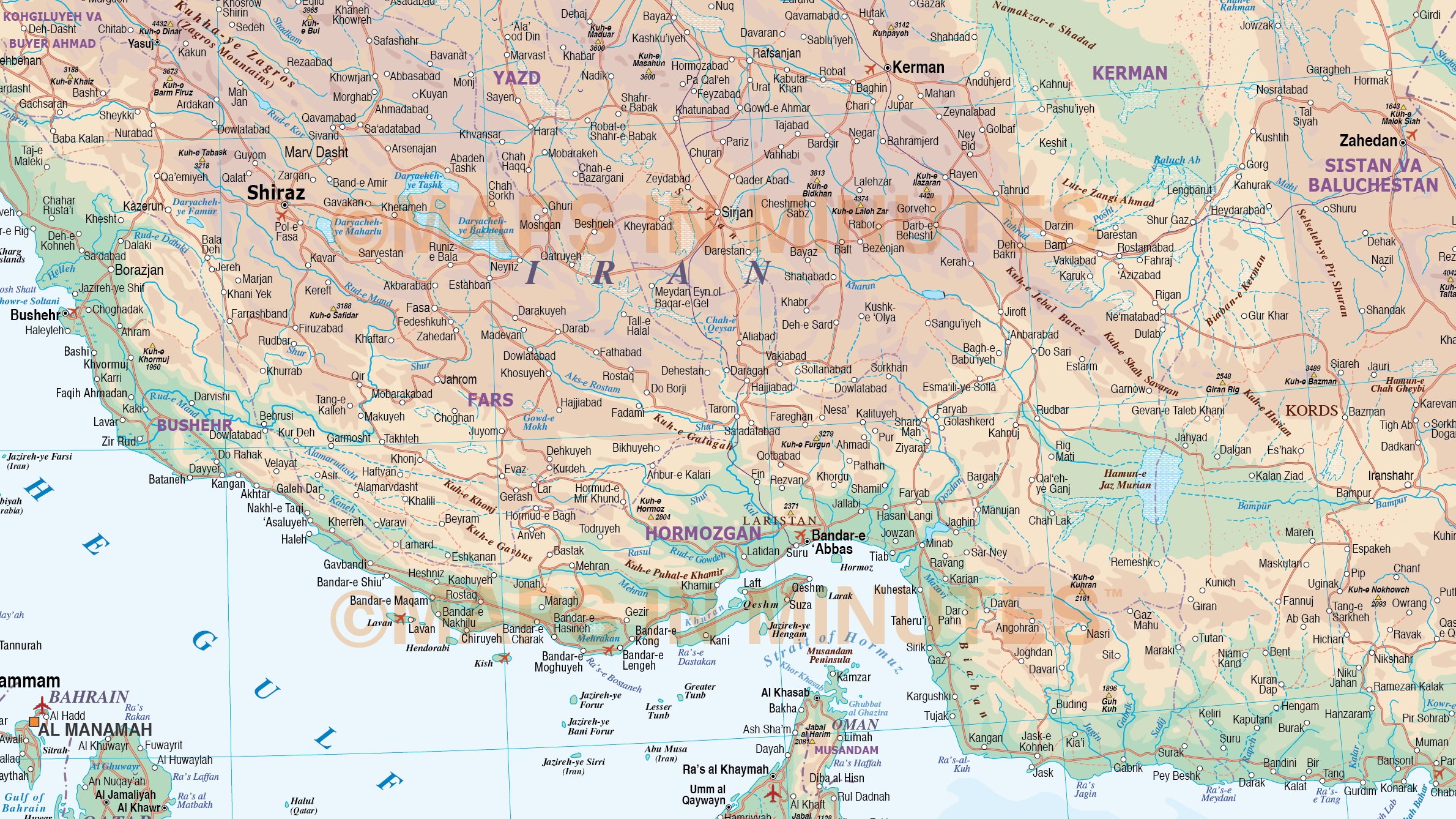 Digital vector Deluxe Gulf region Country Political map including Roads ...