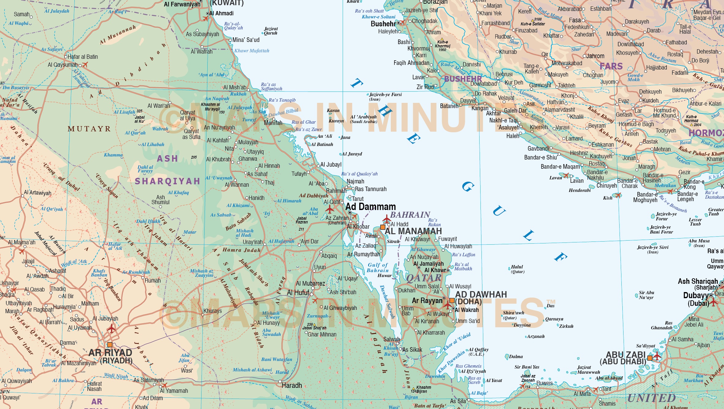 Digital vector Deluxe Gulf region Country Political map including Roads ...