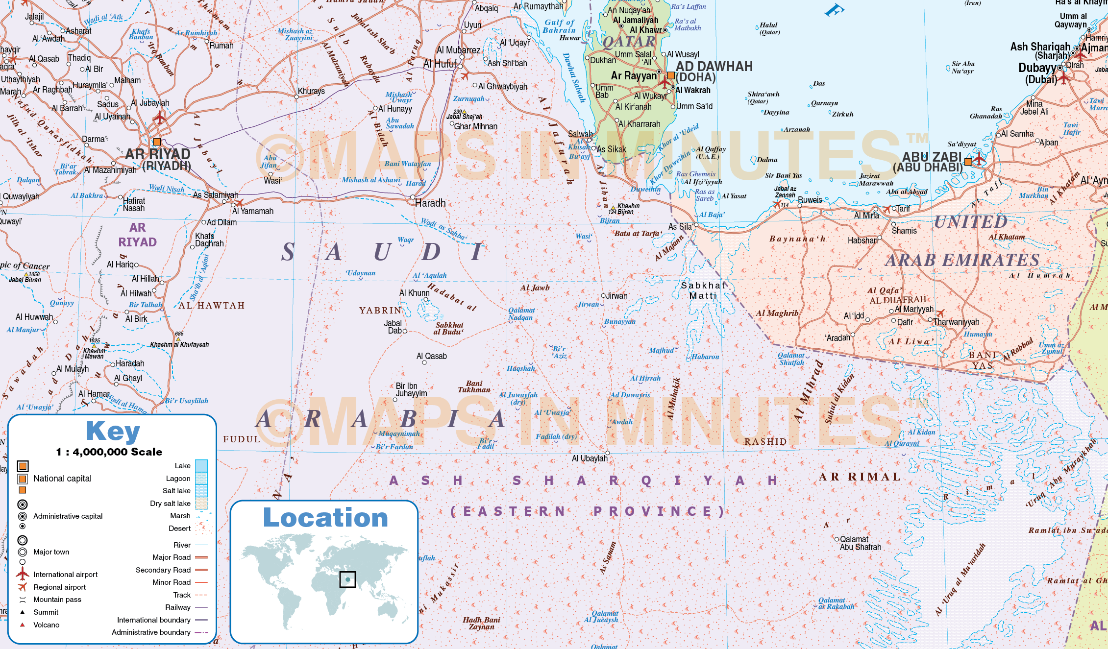 Digital vector Deluxe Gulf region Country Political map including Roads ...