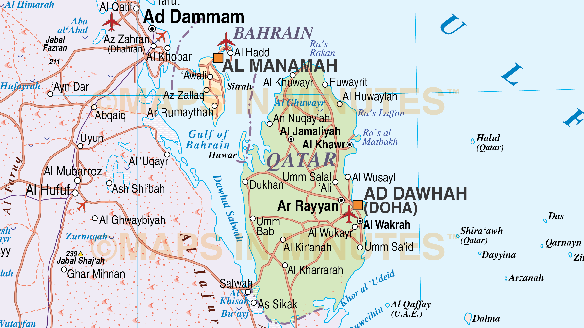 Digital vector Deluxe Gulf region Country Political map including Roads ...