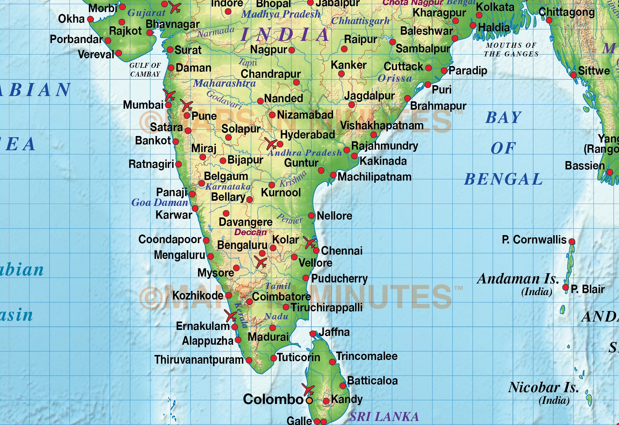 India Regular colour Political & Relief map @20m scale with High & Low ...