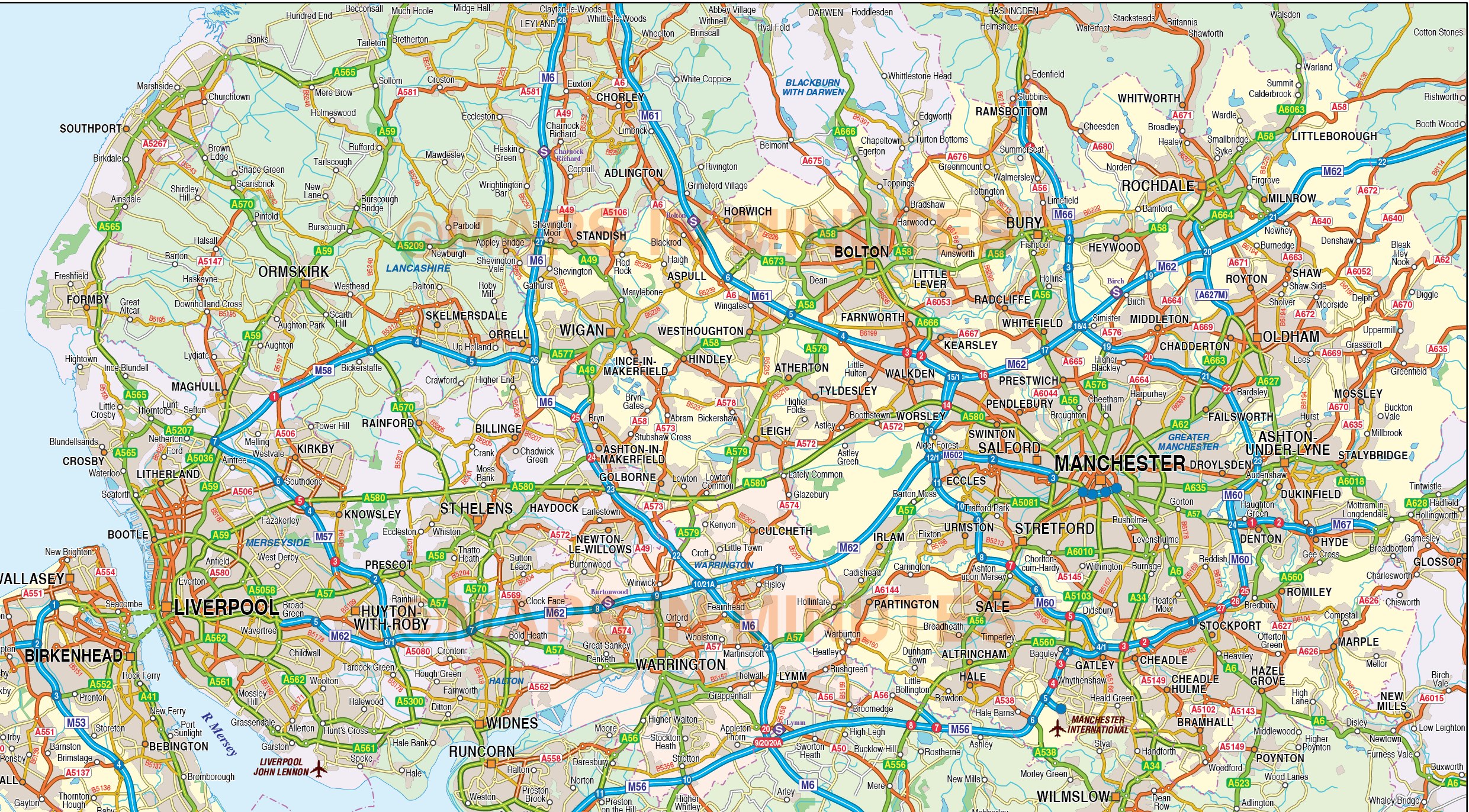 Digital vector map of Greater Liverpool-Manchester @250k scale in ...