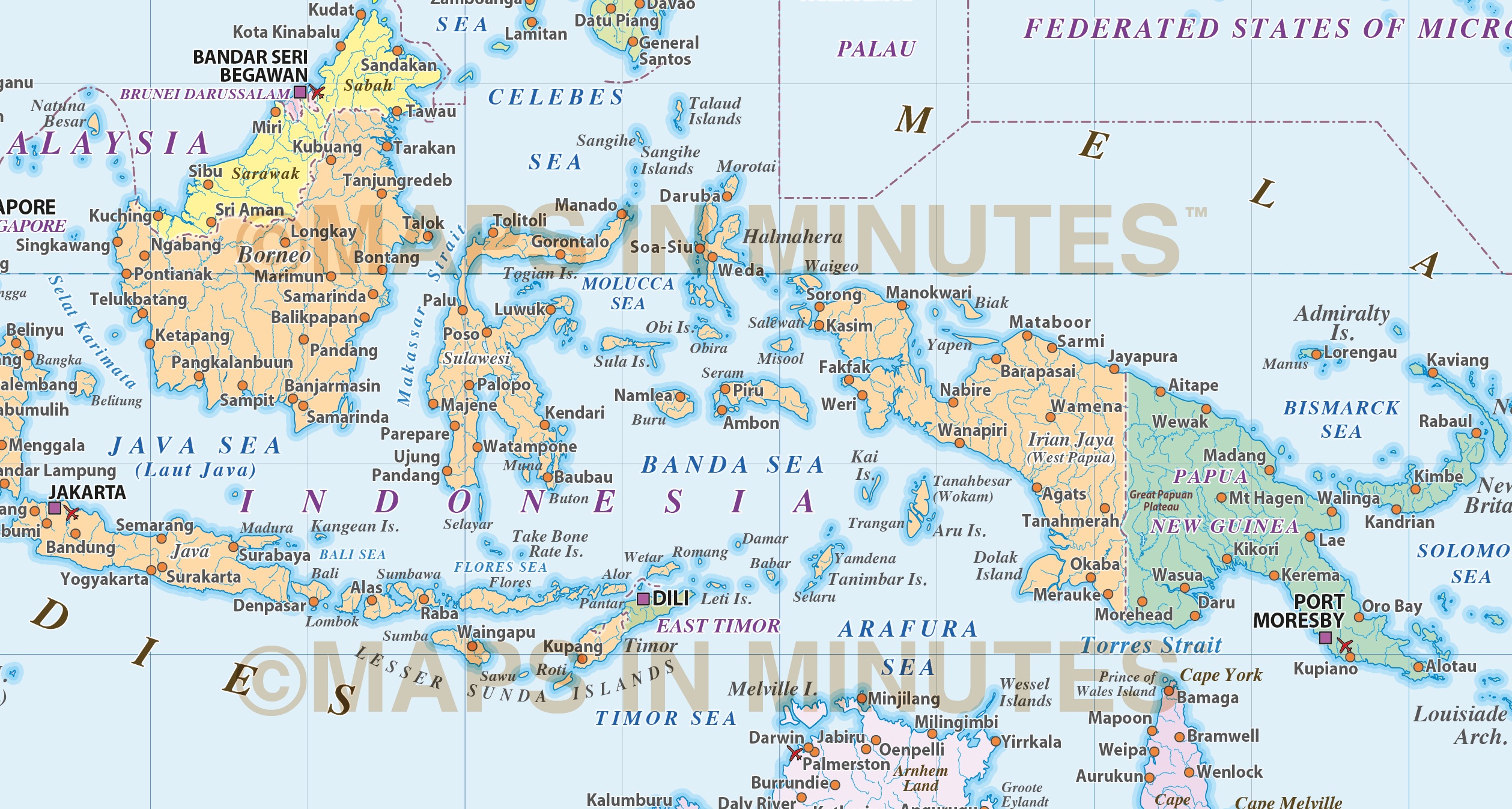 Vector Malaysia & Indonesia Map Political style with @10M scale in AI ...