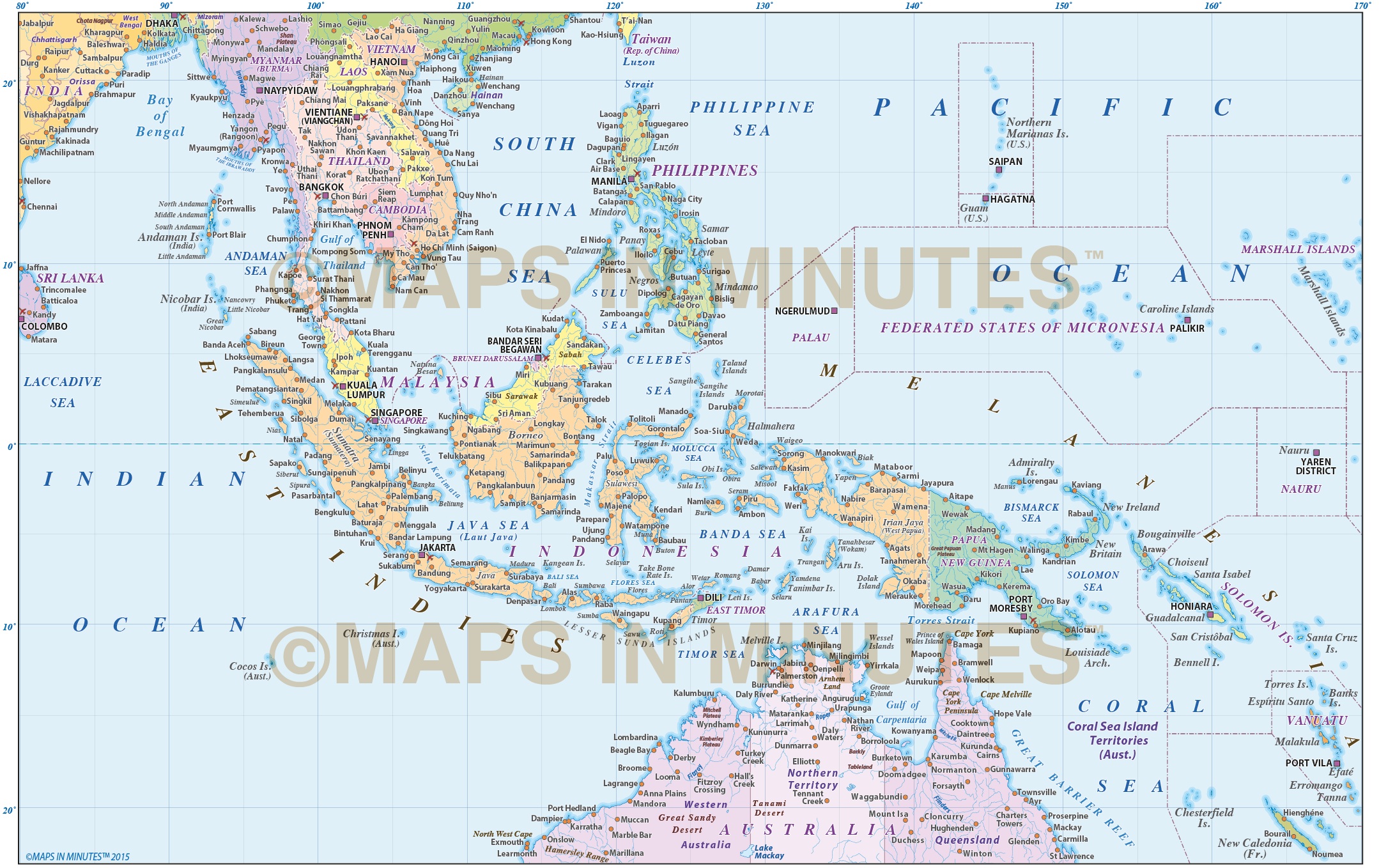 Vector Malaysia & Indonesia Map Political style with @10M scale in AI ...