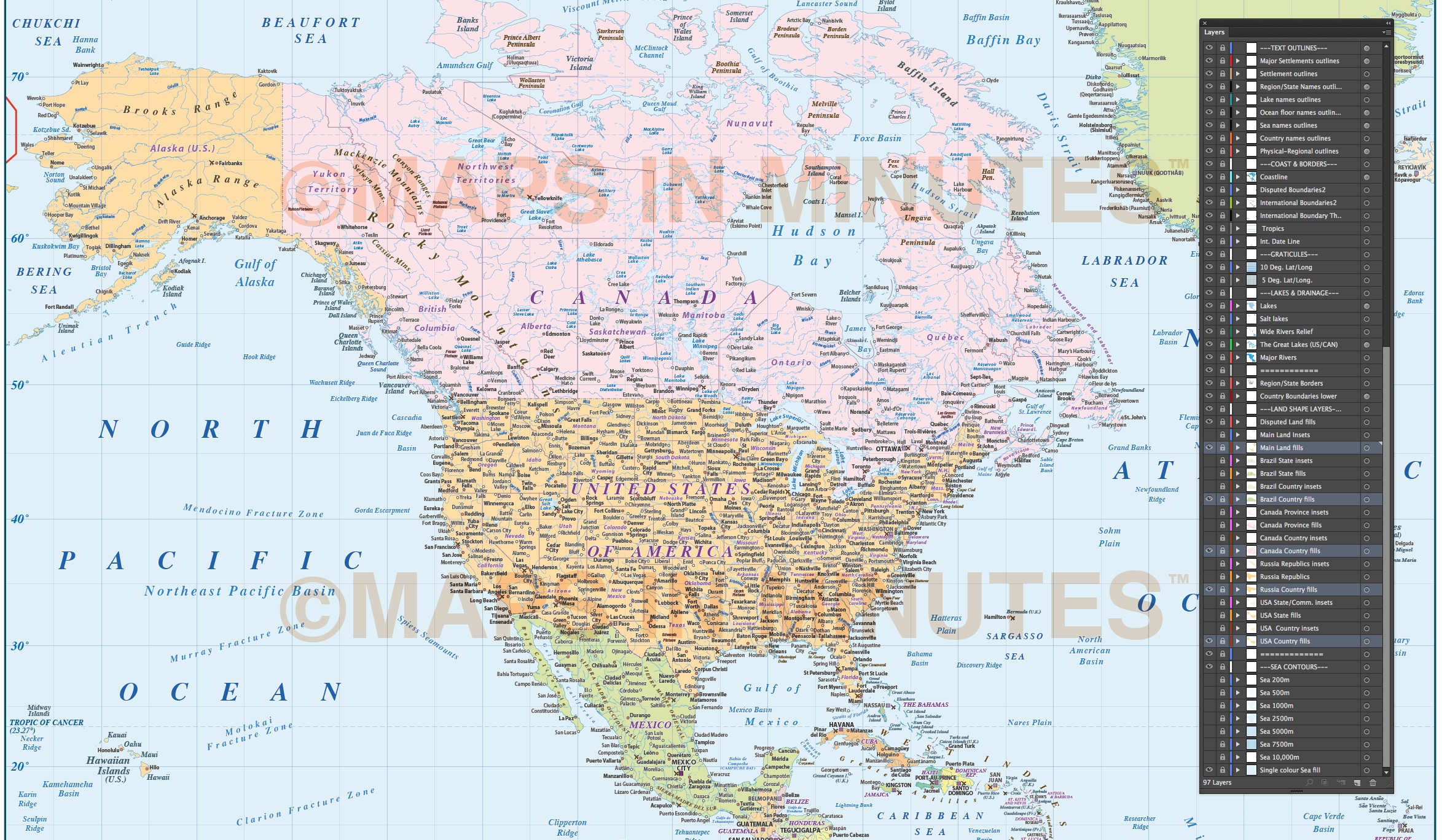 North America detailed political map in Illustrator AI vector format ...