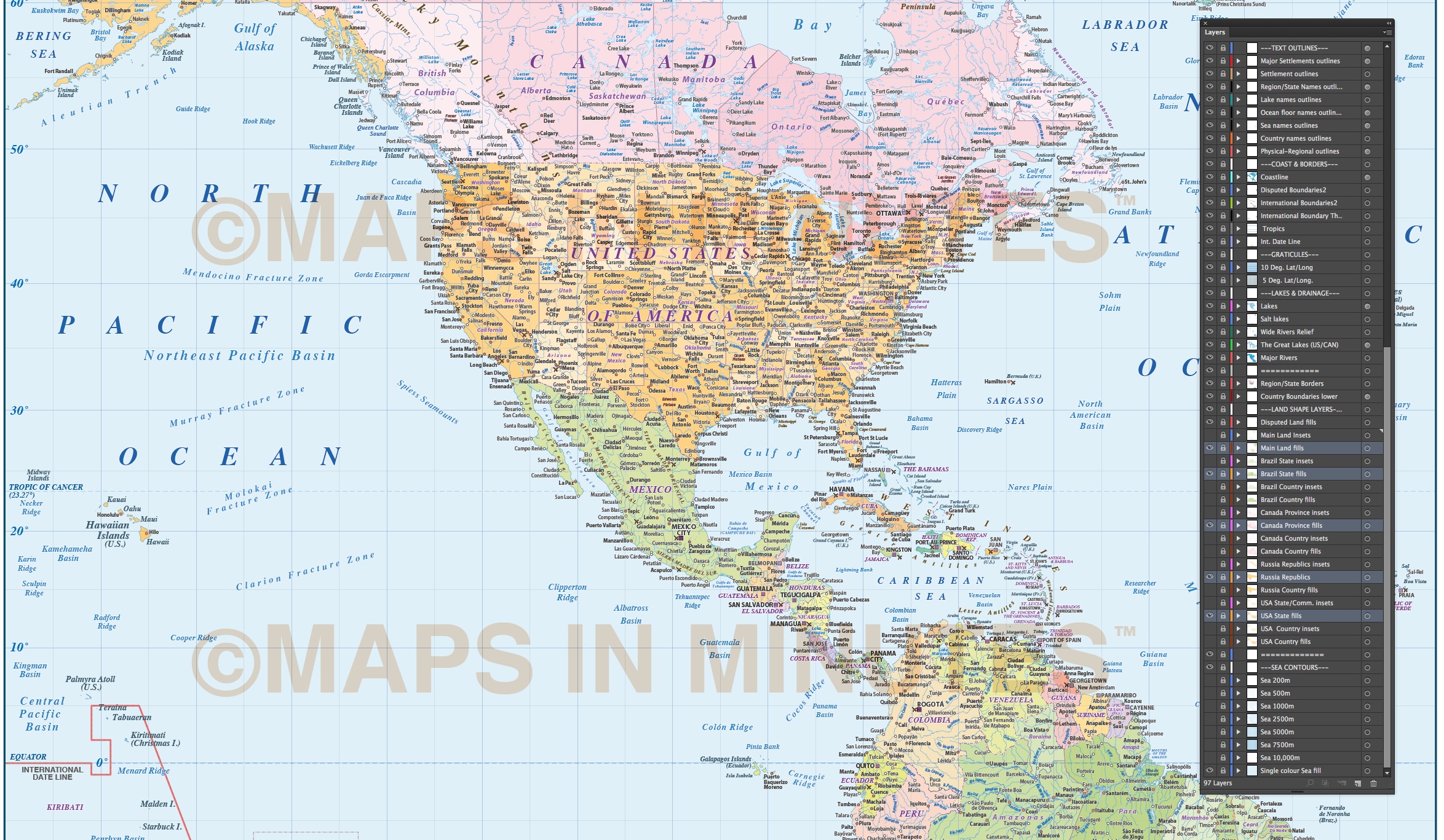 North America detailed political map in Illustrator AI vector format ...
