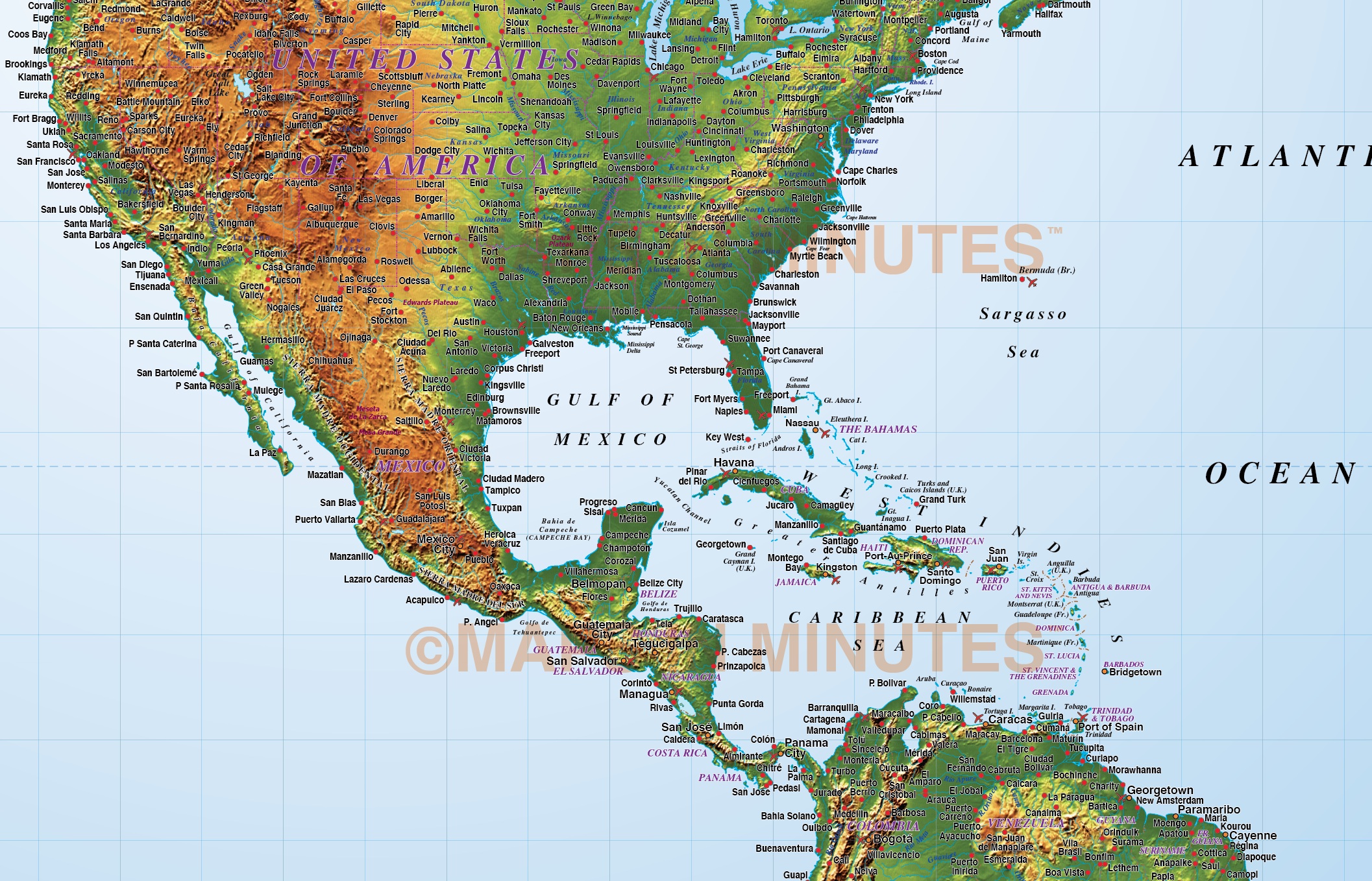 North America Strong Relief map in Illustrator CS format.