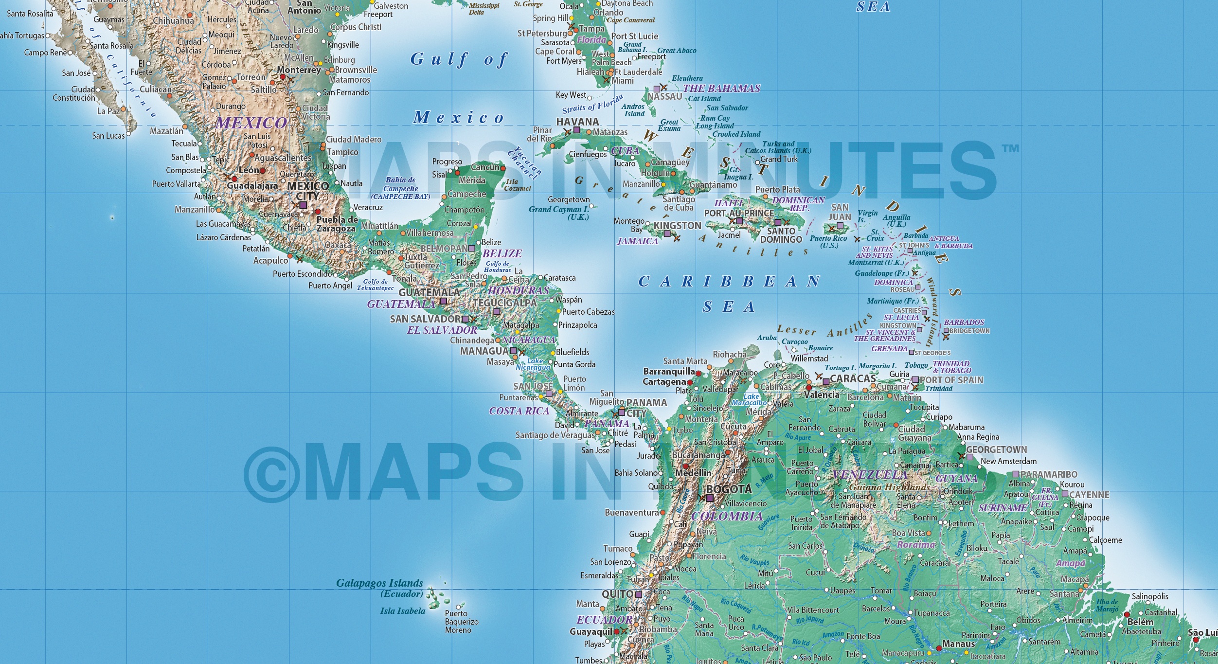 Central America Topographical Map Central America Topography