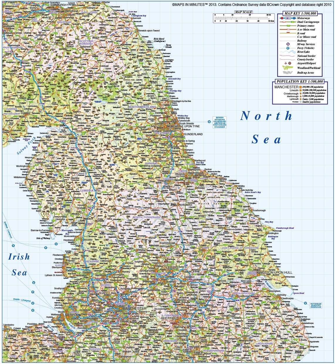 Digital vector north england map, political county road & rail regular ...