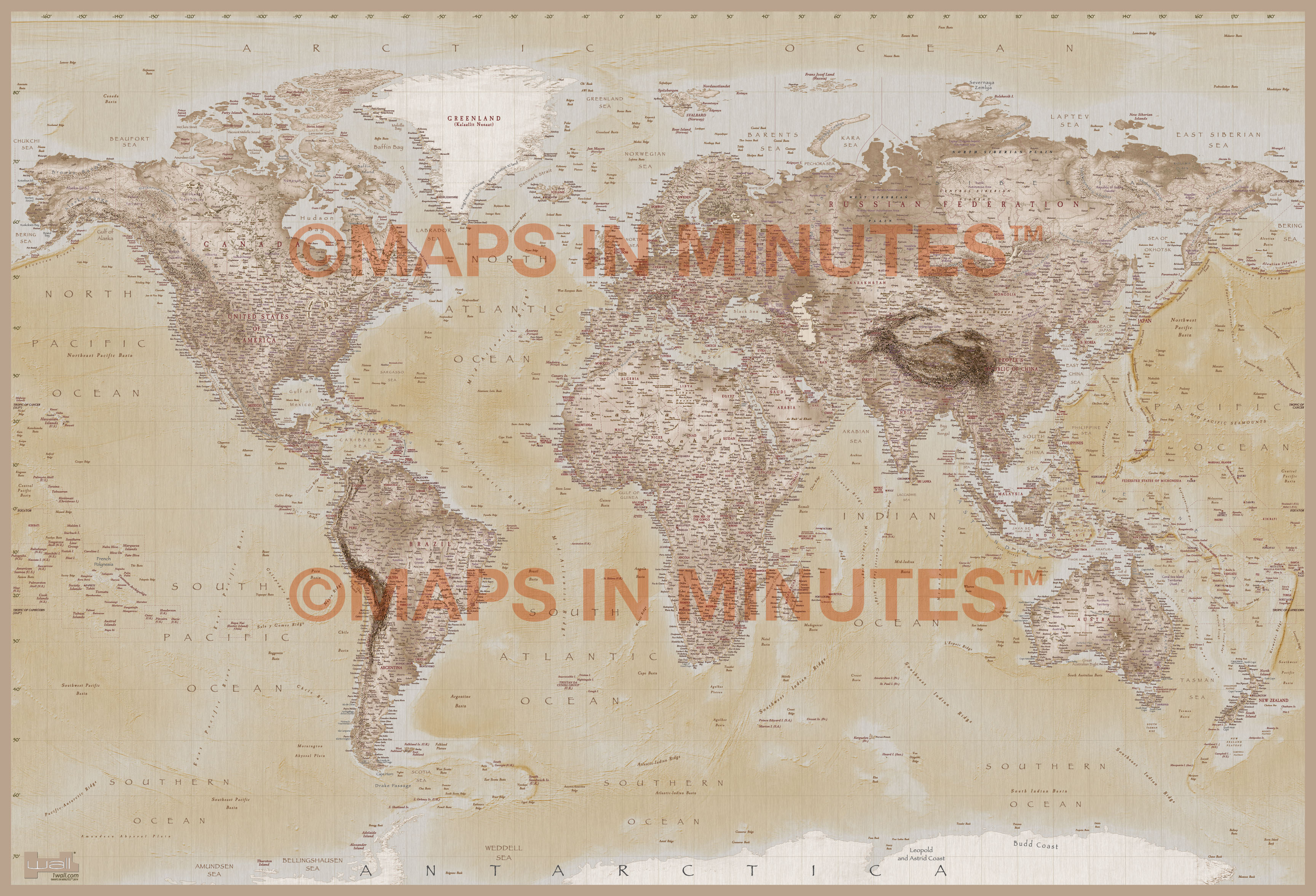 Neutral style Map 4 piece large Wall mural WM-4P