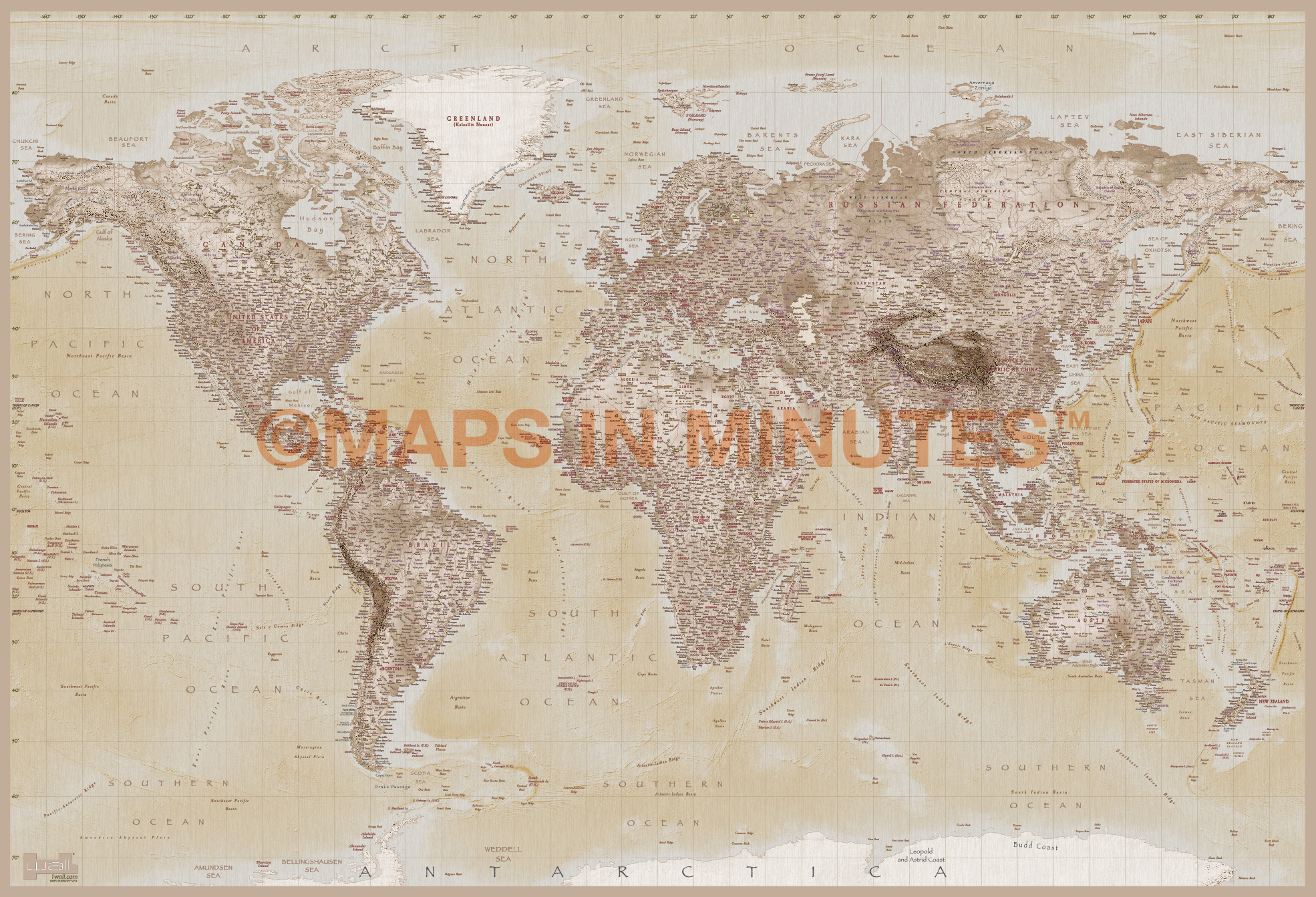 Neutral style Map 4 piece large Wall mural WM-4P