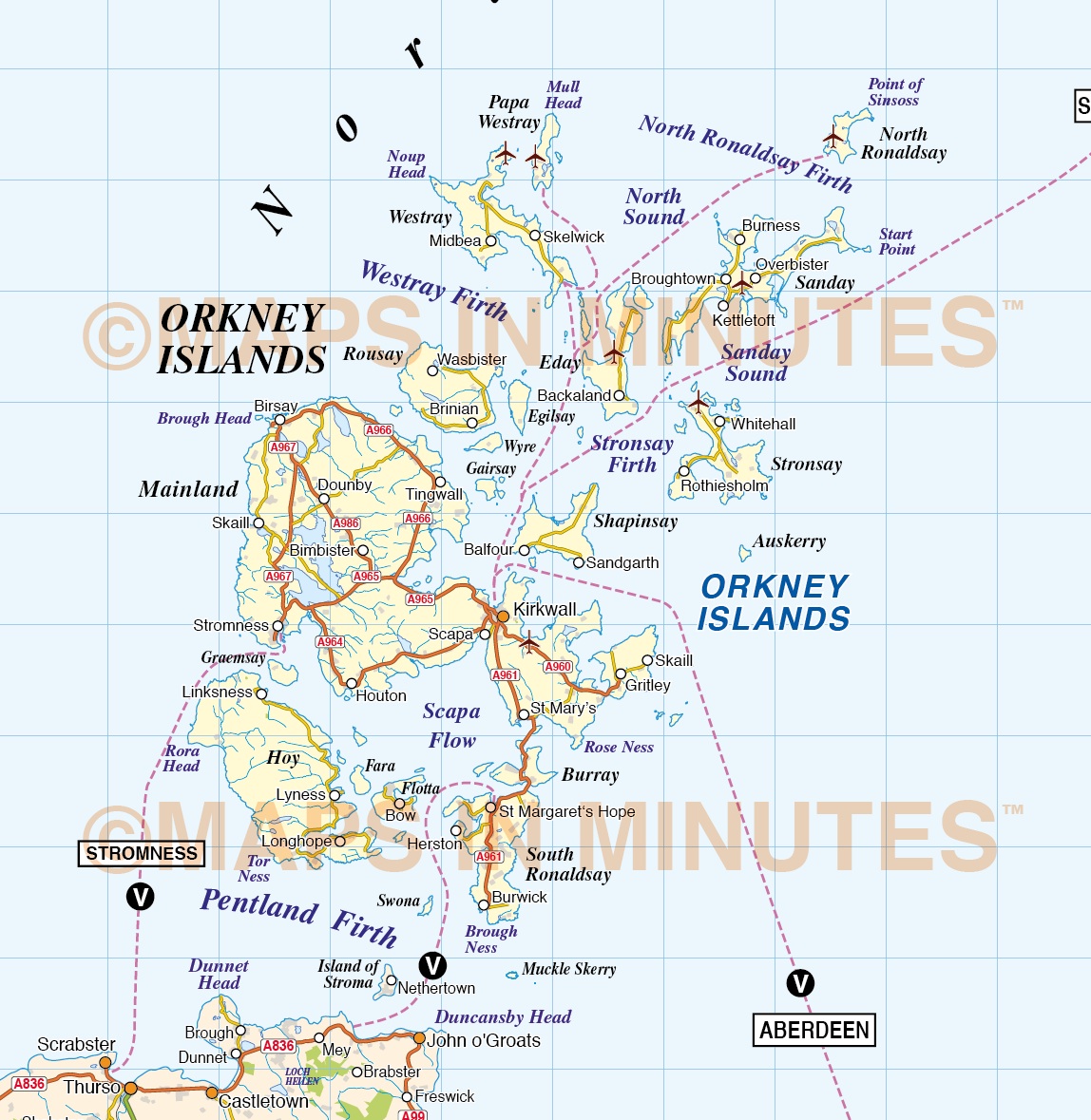Orkney & Shetland vector Road Map, Illustrator AI CS & PDF format ...