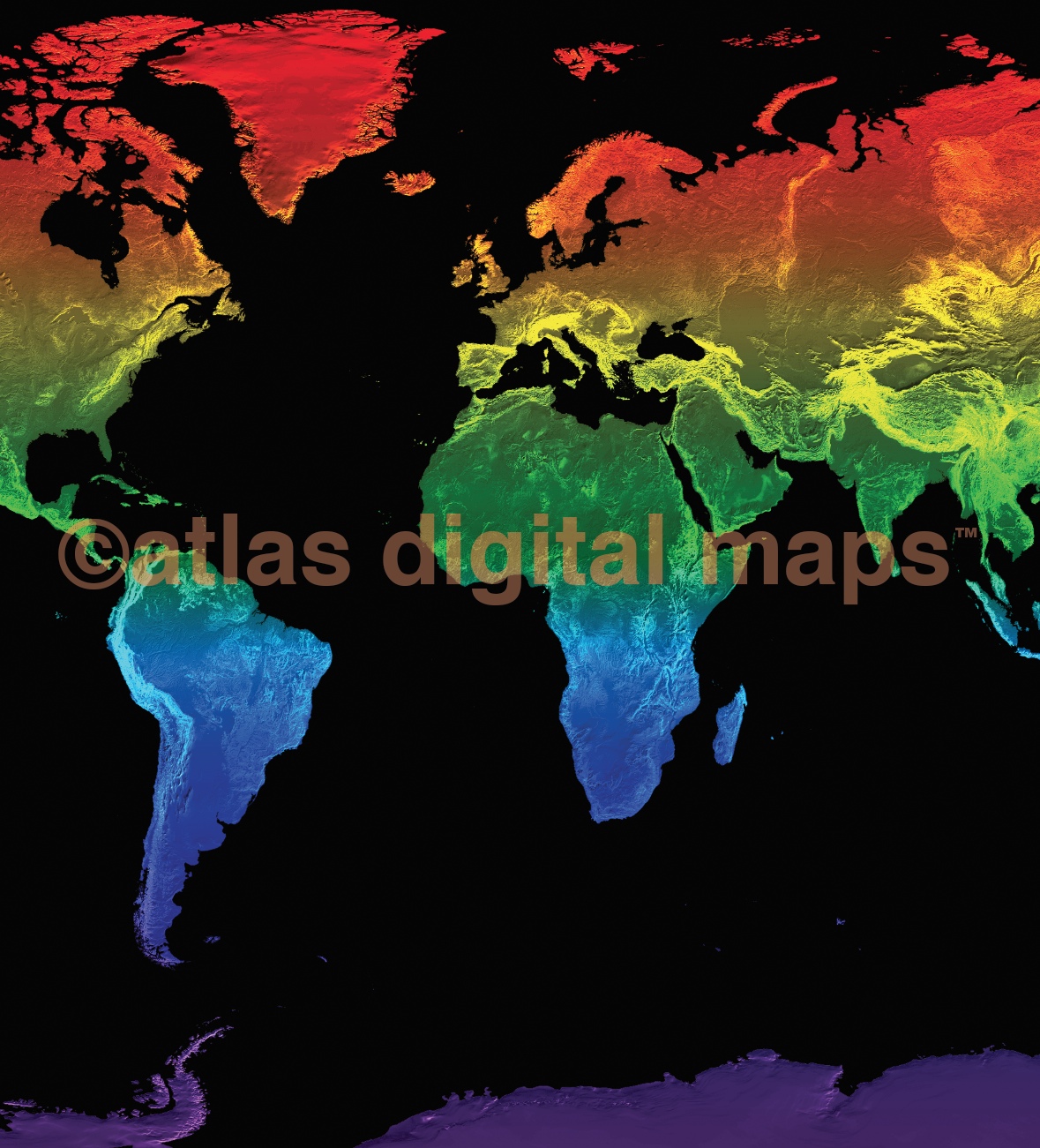 Rainbow World Physical Map LGBT - Large size 60"w x 38"d