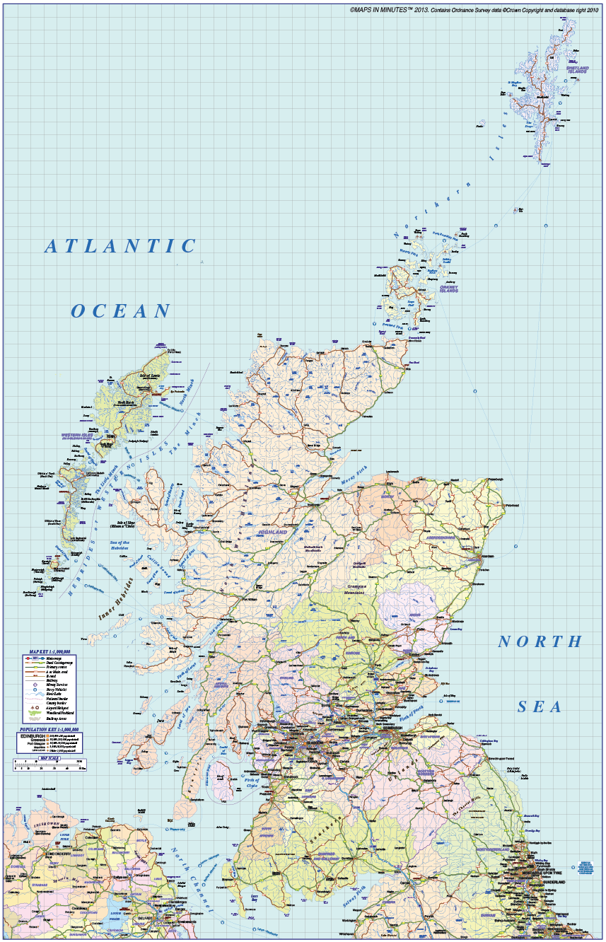 Scotland regions road and rail map @1m scale in illustrator and ...