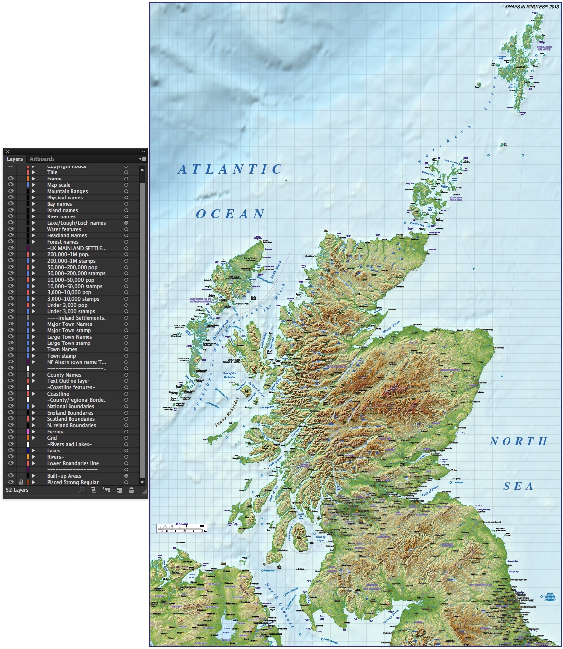 Scotland 1st level Political Regions map with high res strong colour ...