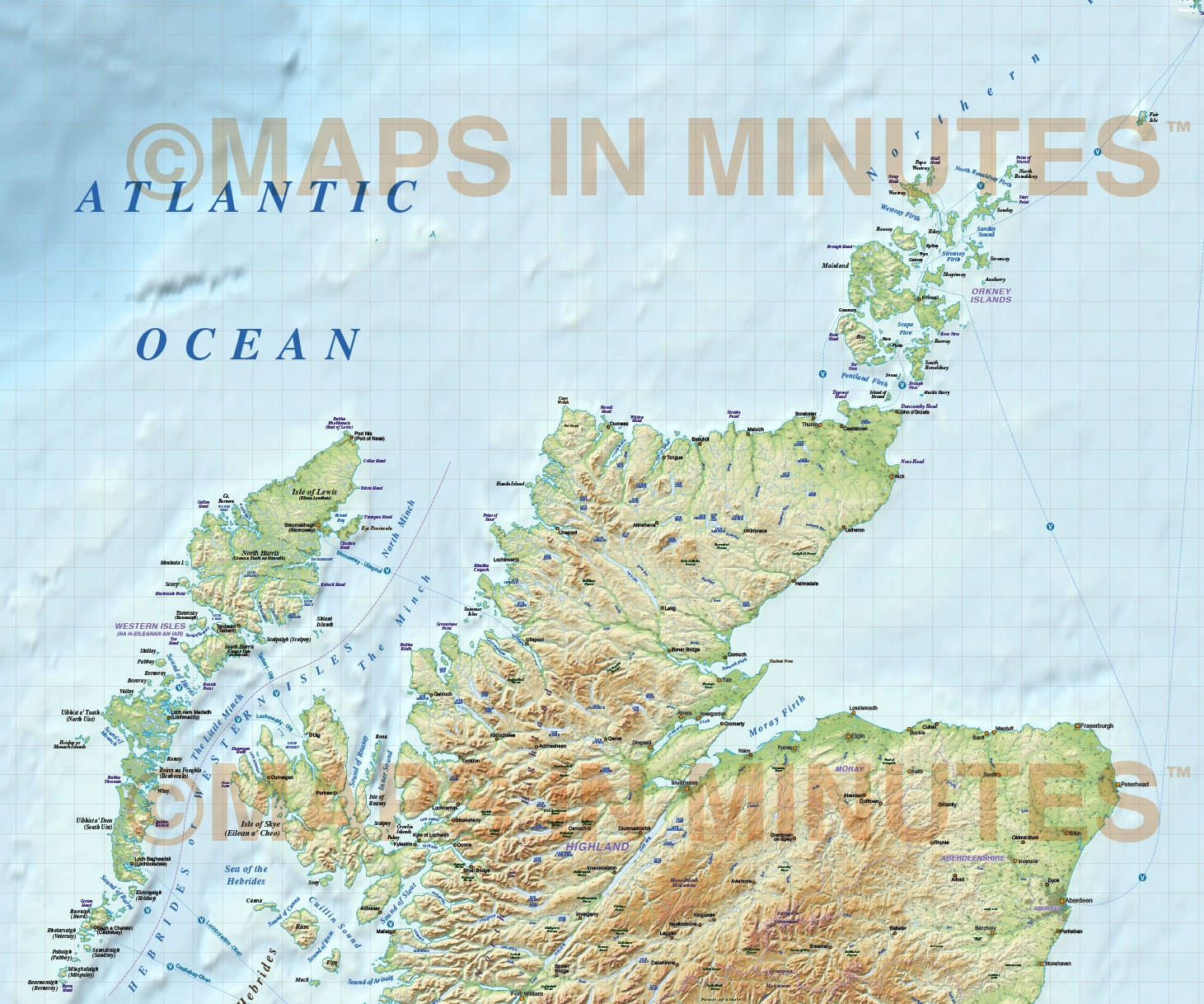 Scotland 1st level Political map with high res medium colour relief @1m ...