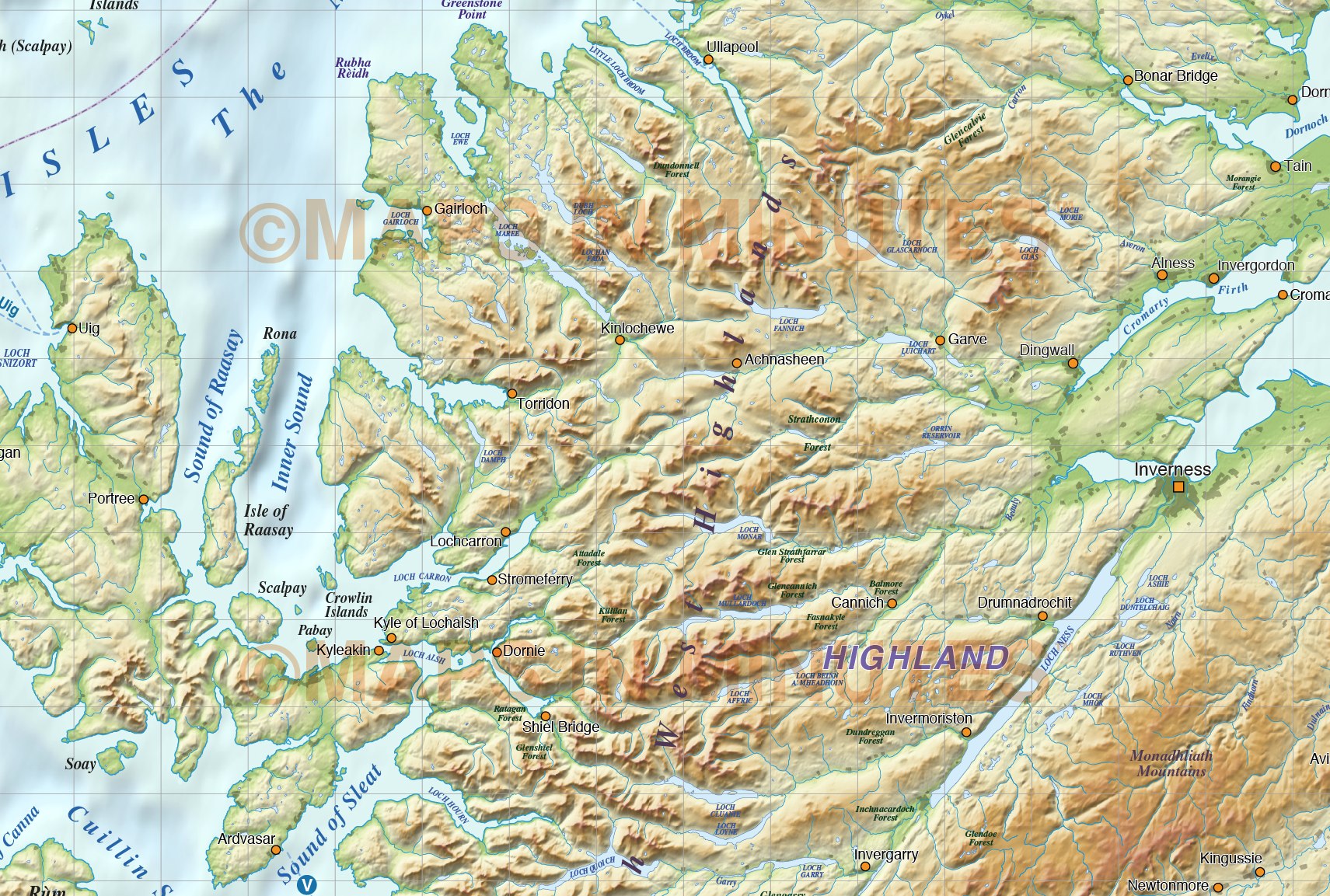 Scotland 1st level Political map with high res medium colour relief @1m ...