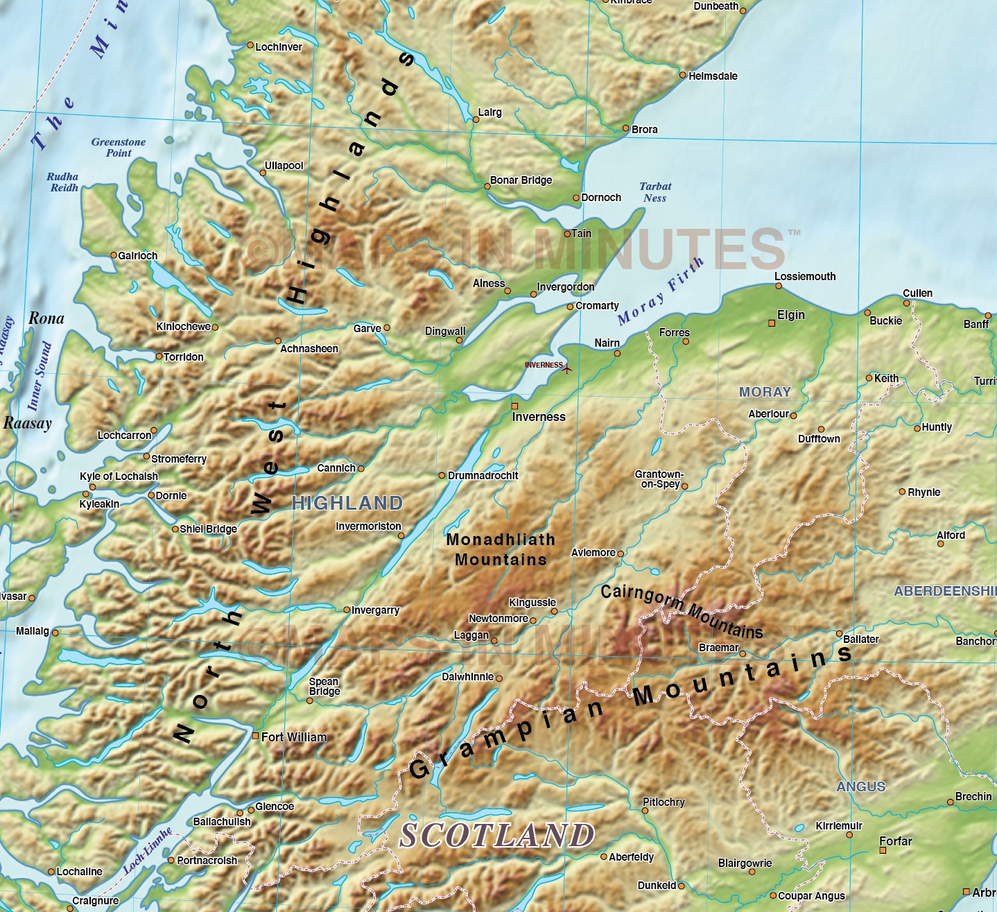 5m scale Scotland Regions map with 600 dpi high resolution medium ...