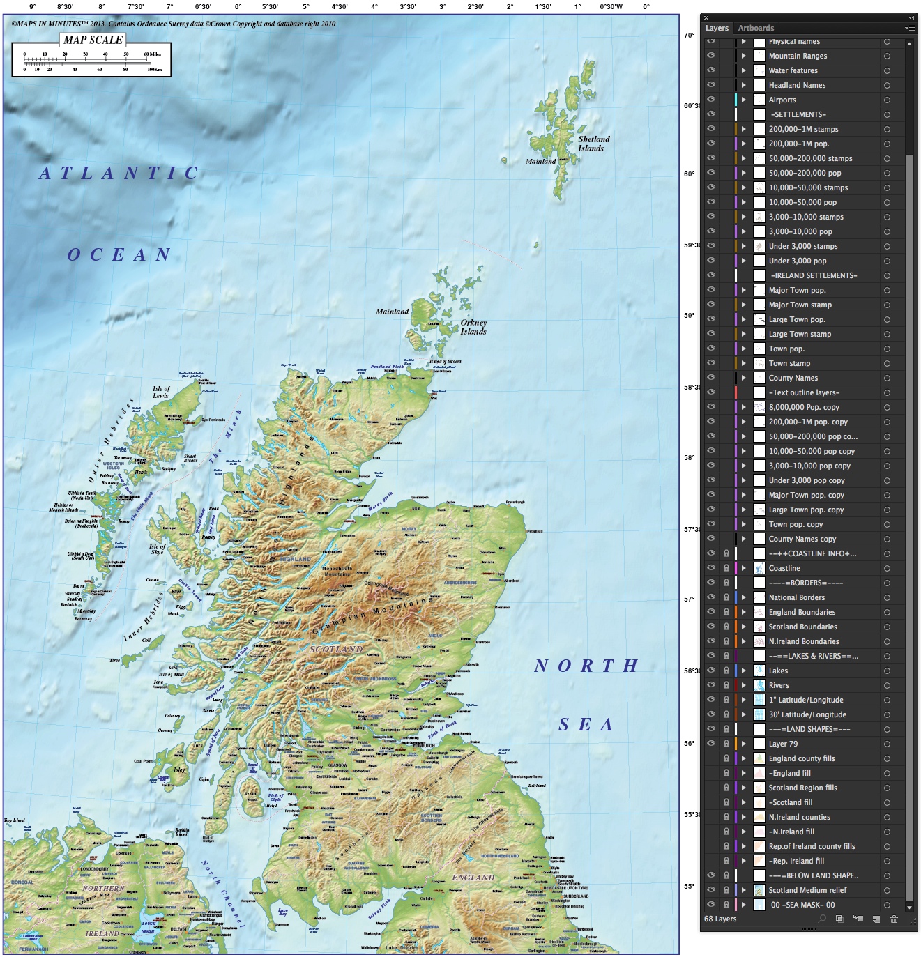 5m scale Scotland Regions map with 600 dpi high resolution medium ...